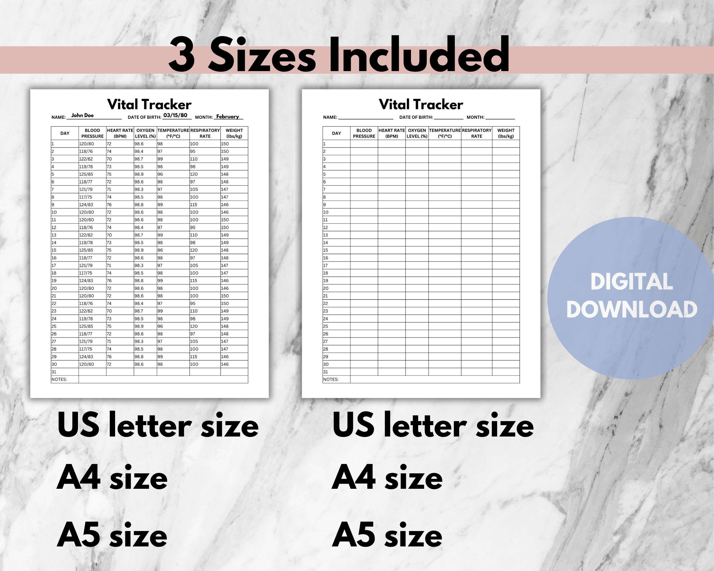 Vital Tracker, Vitals Log, Vital Signs Log, Vitals Tracker, Vital Sign ...