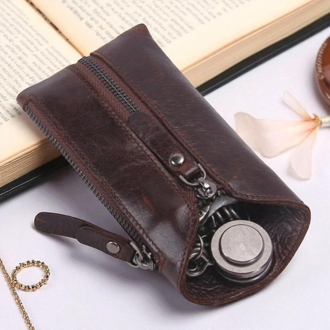 Genuine Leather Key Wallet: Zipper Car Key Holder, Compact Organizer - Etsy