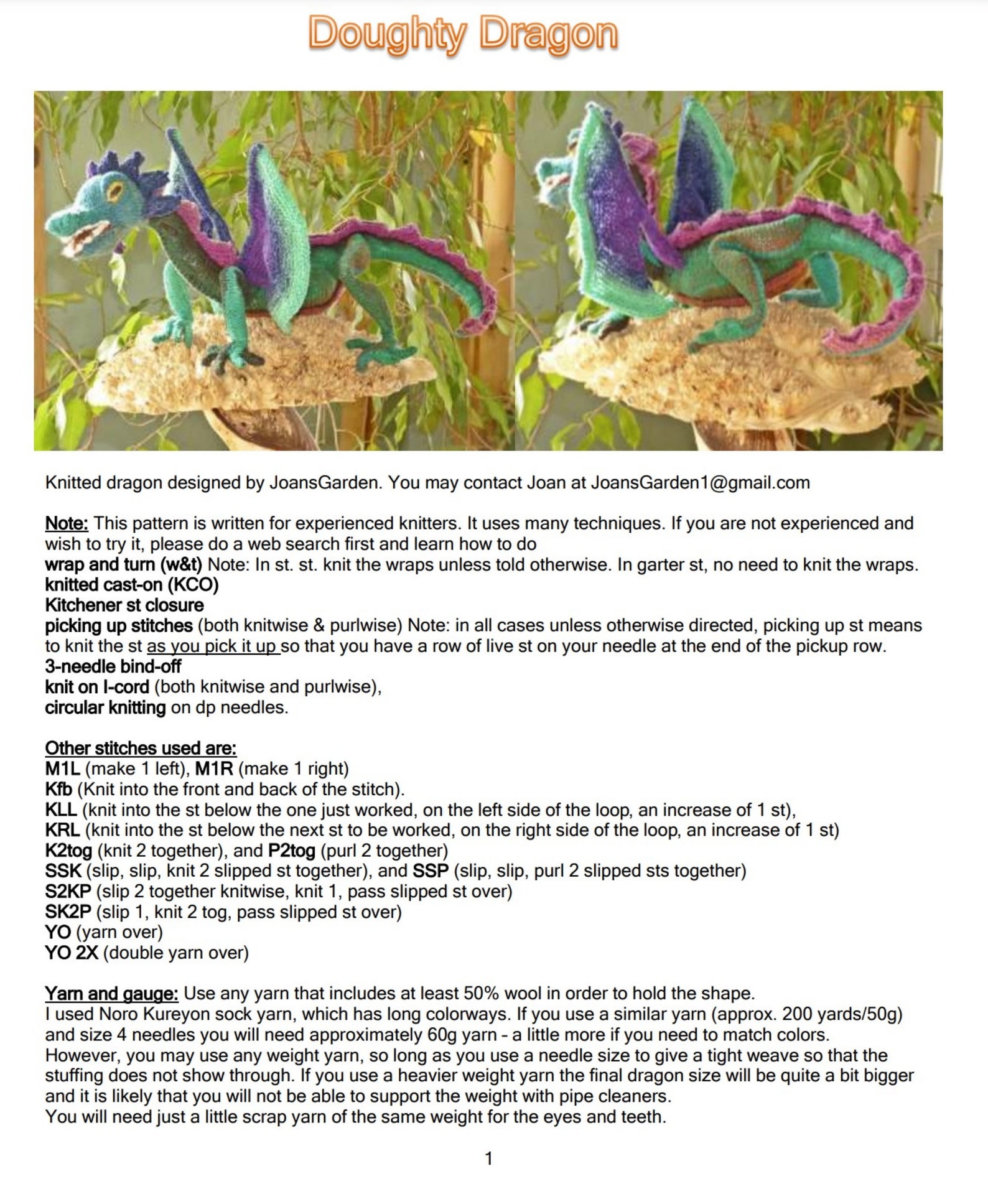 Knitting Pattern - Doughty Dragon - Etsy