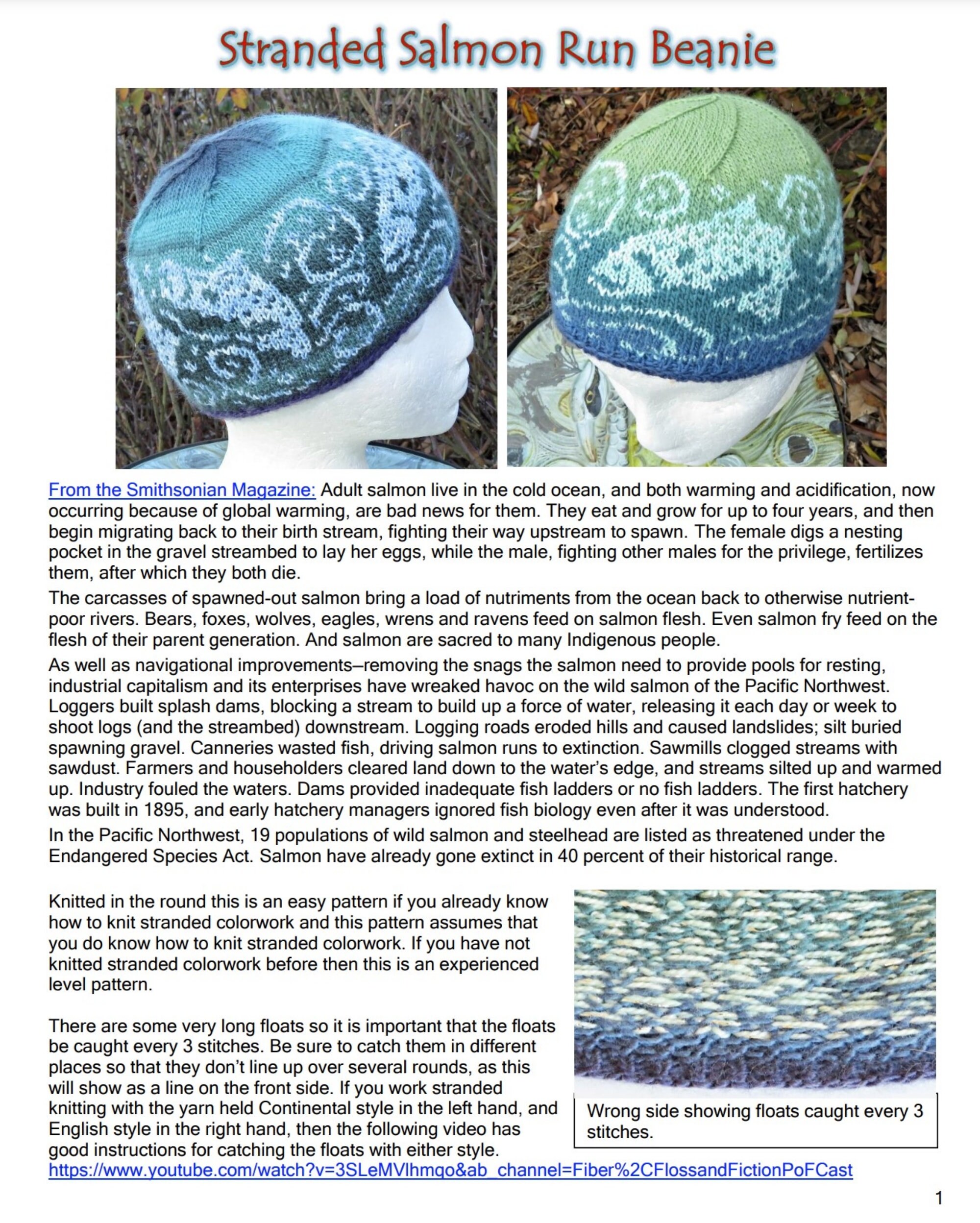 Knitting Pattern - Stranded Salmon Run Beanie - Etsy