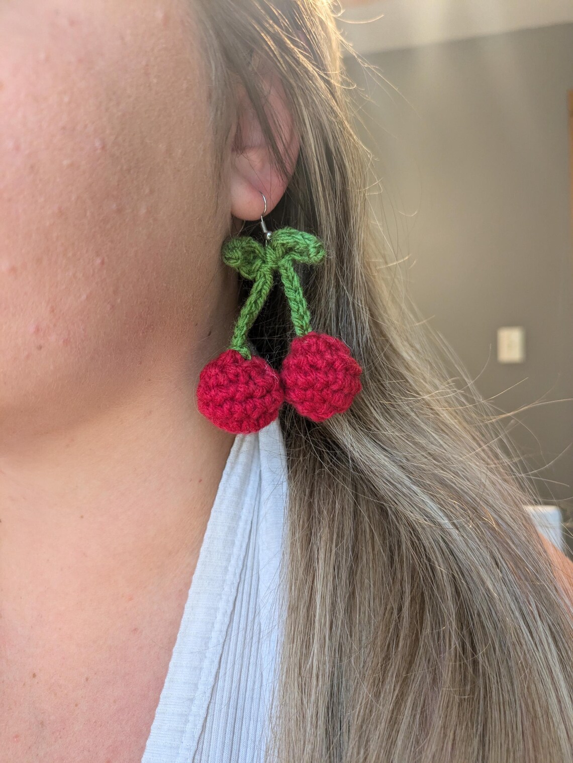 Cherry Crochet Earrings, Dangly Earrings, Fruit Earrings, Food Earrings ...