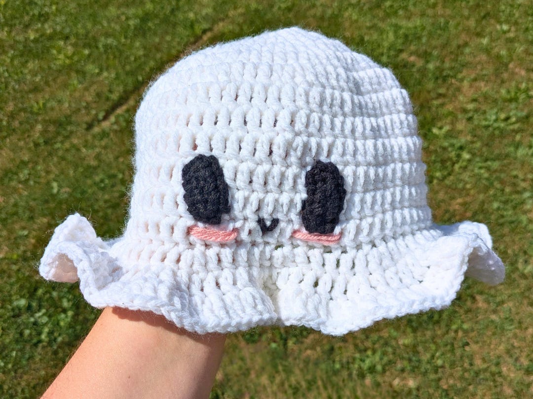 Halloween Ghost Bucket Hat, Handmade Crochet Cute Ghost Hat, Halloween ...