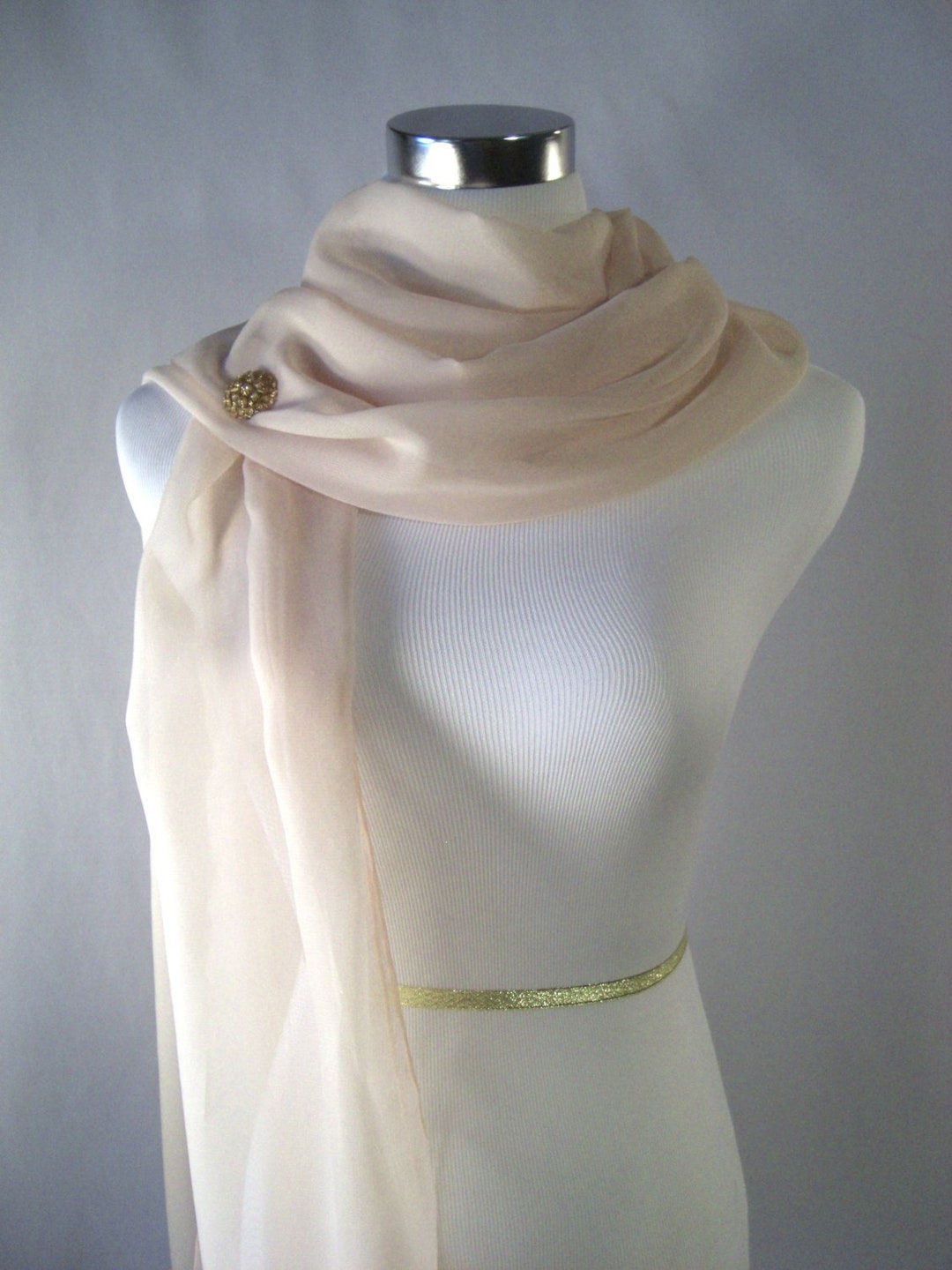 Champagne Beige Chiffon Wedding Scarf / Evening Wrap – Custom Made Long ...