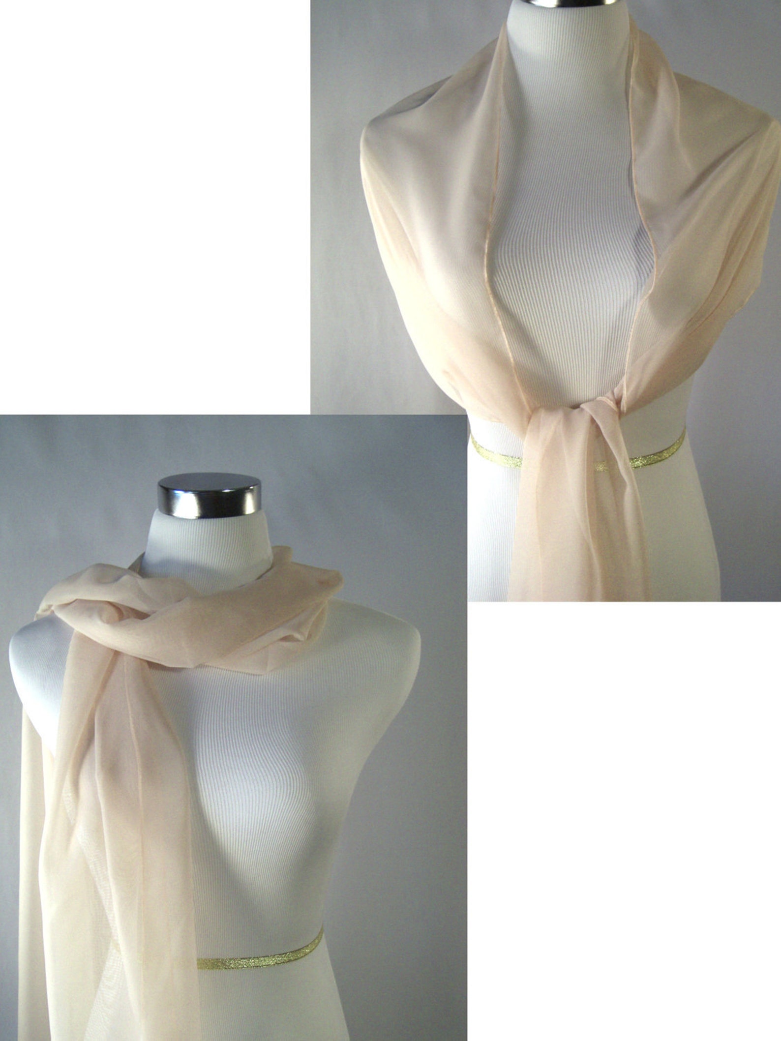Champagne Beige Chiffon Wedding Scarf / Evening Wrap – Custom Made Long ...