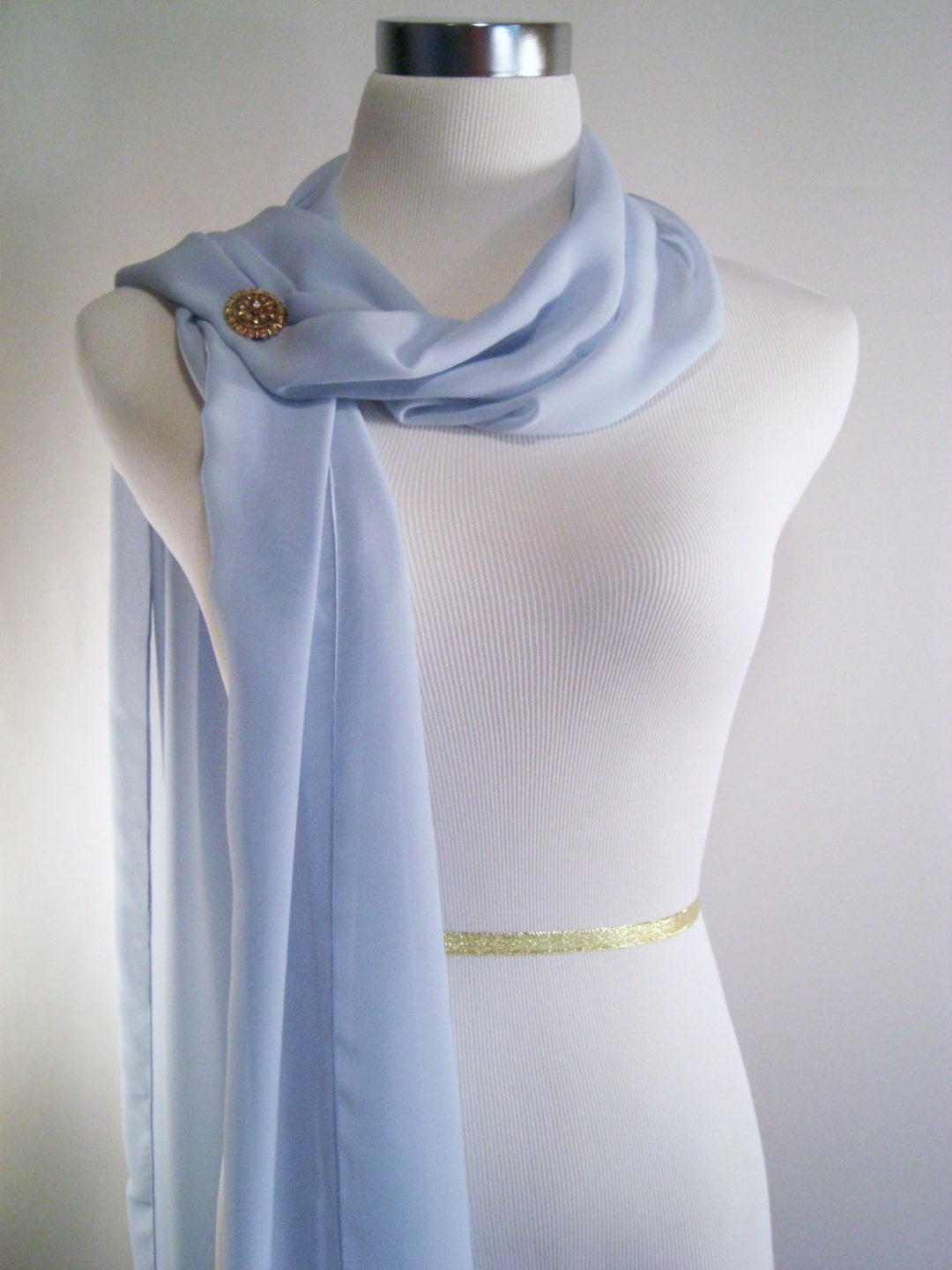 Ice Blue Chiffon Wedding Scarf / Evening Wrap – Custom Made Long Ice ...