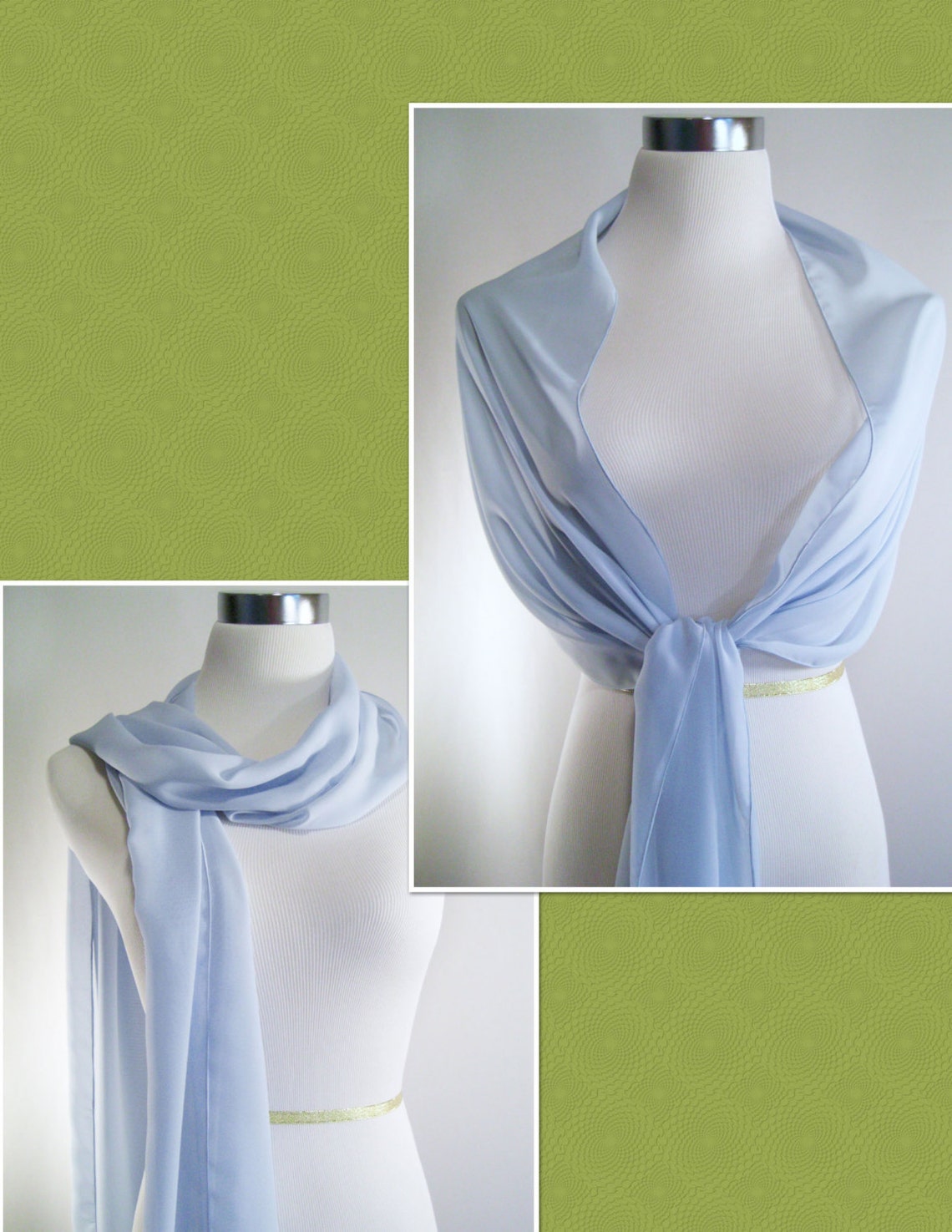 Ice Blue Chiffon Wedding Scarf / Evening Wrap – Custom Made Long Ice ...