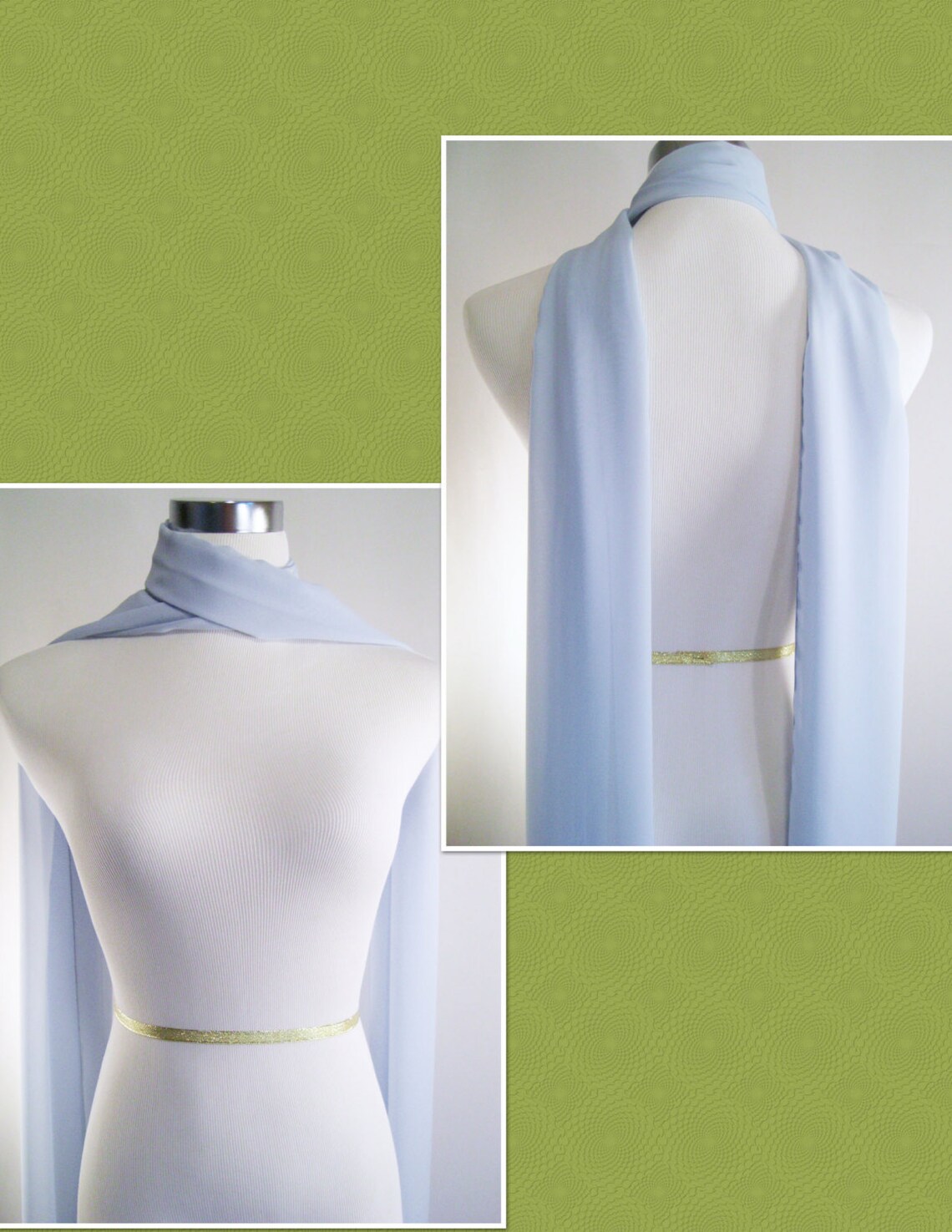Ice Blue Chiffon Wedding Scarf / Evening Wrap – Custom Made Long Ice ...