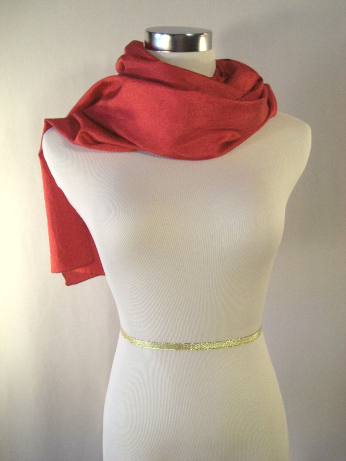 Long Red Scarf - Crinkled Silky Satin Scarf - Shiny Red Scarf - Dressy ...