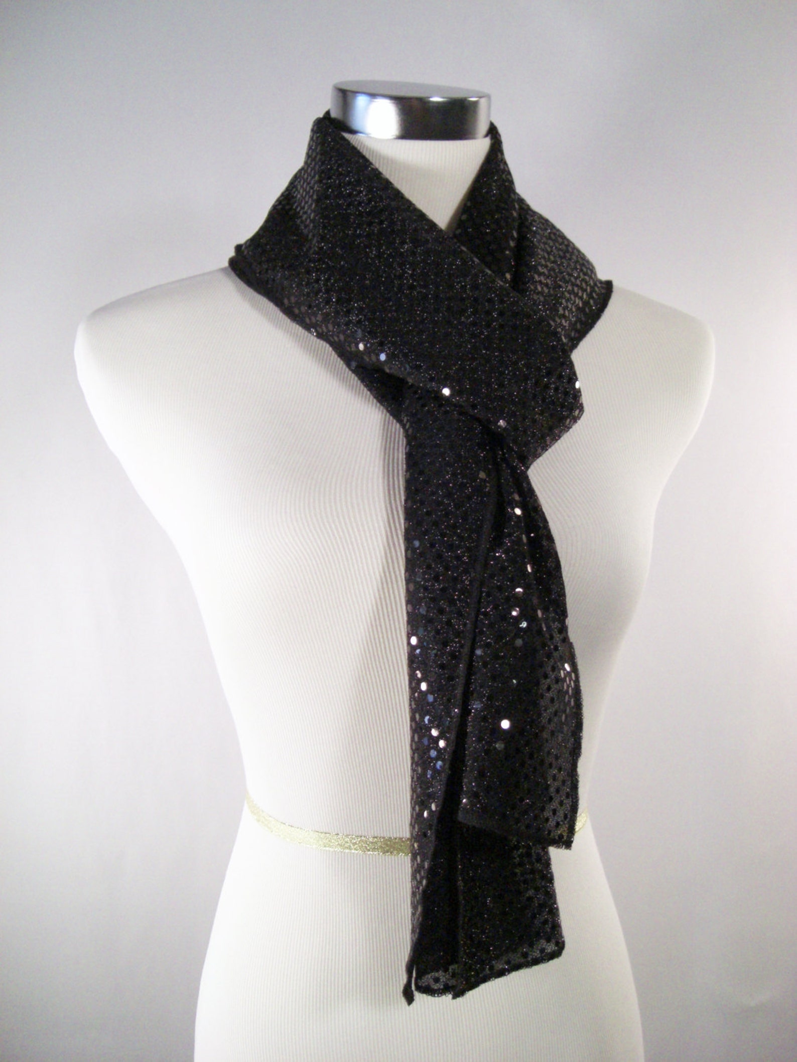 Black Sequin Party Scarf – Shiny Dressy Long Black Sequin Scarf – READ ...