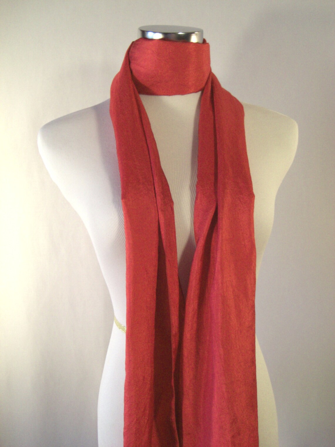 Long Red Scarf Crinkled Silky Satin Scarf Shiny Red Scarf - Etsy