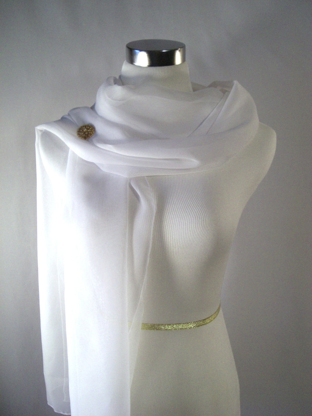 White Chiffon Wedding Scarf / Evening Wrap – Custom Made Long White ...