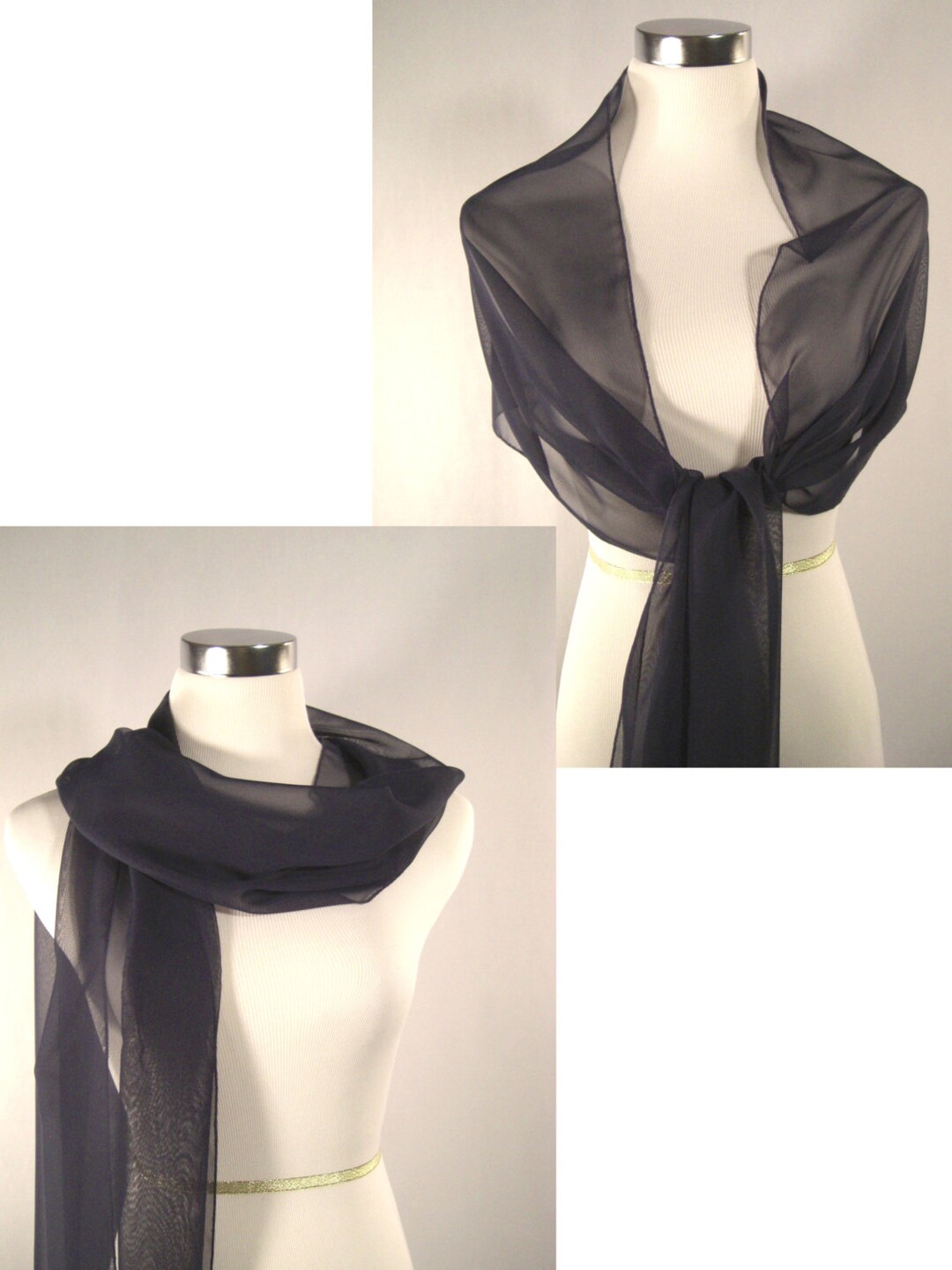 Navy Blue Chiffon Evening Wrap / Shawl – Custom Made Navy Blue Chiffon ...