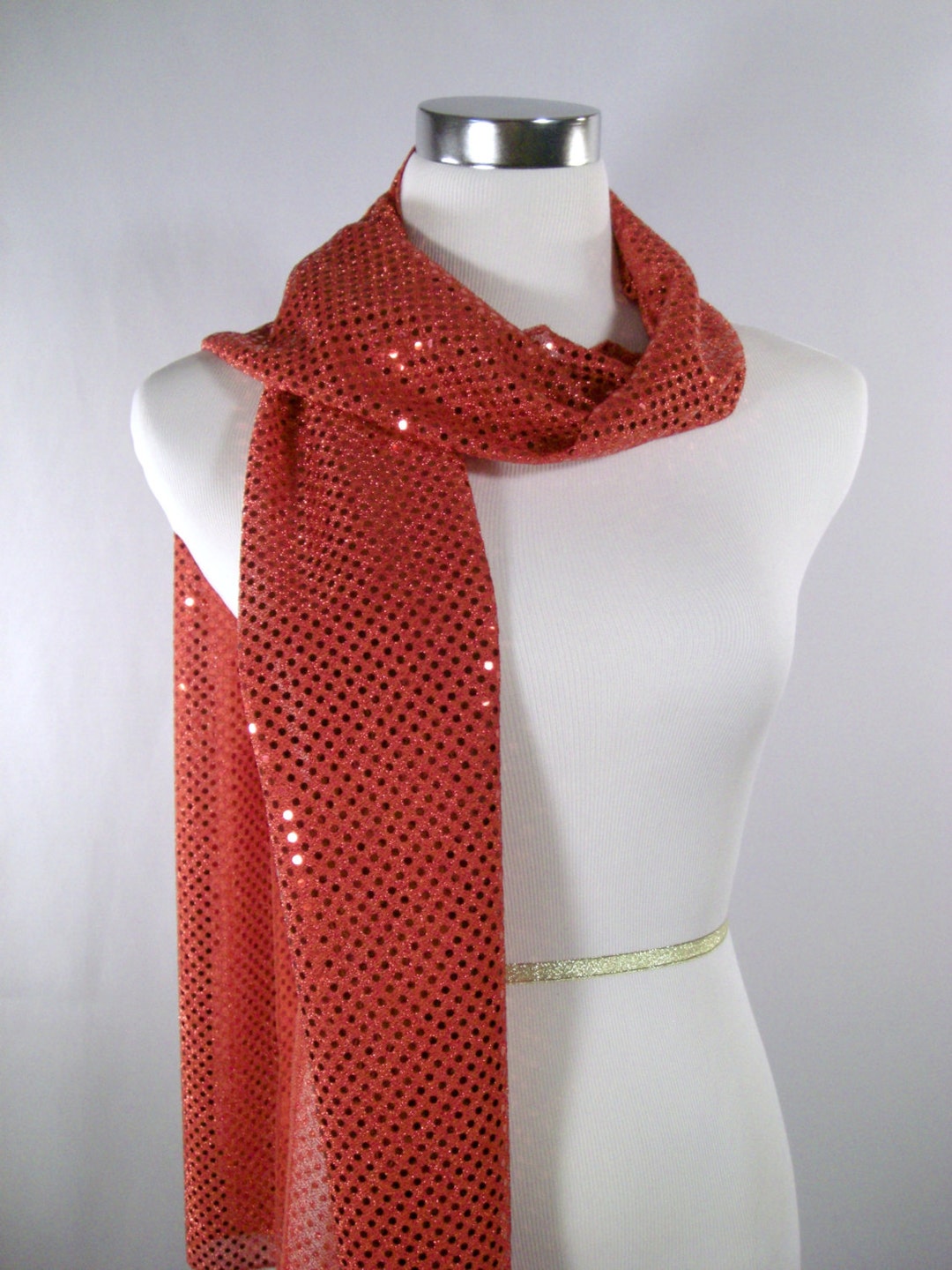 Red Sequin Party Scarf – Shiny Dressy Long Red Sequin Scarf – READ Item ...