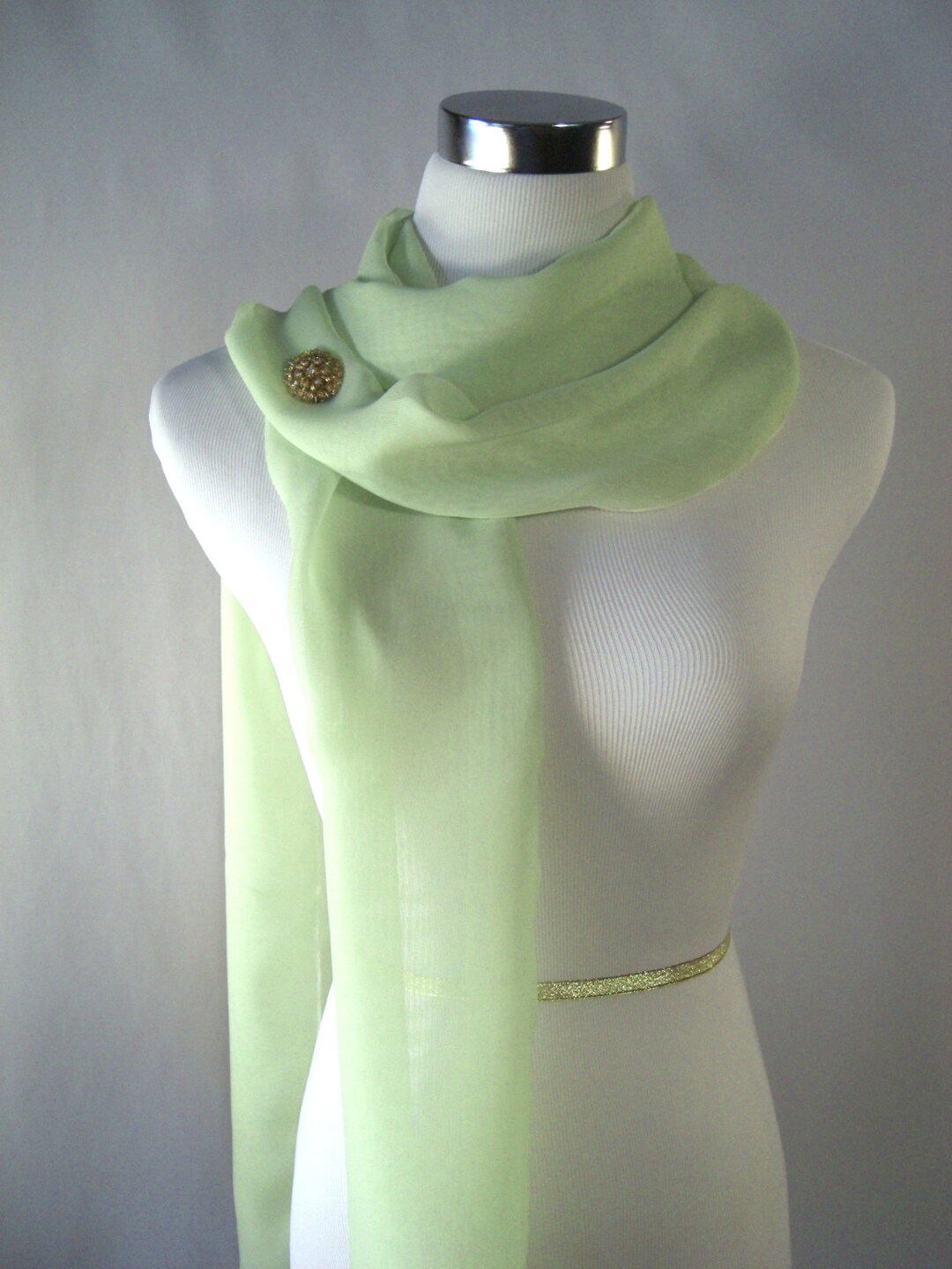 Celery Green Chiffon Wedding Scarf / Evening Wrap – Custom Made Long ...