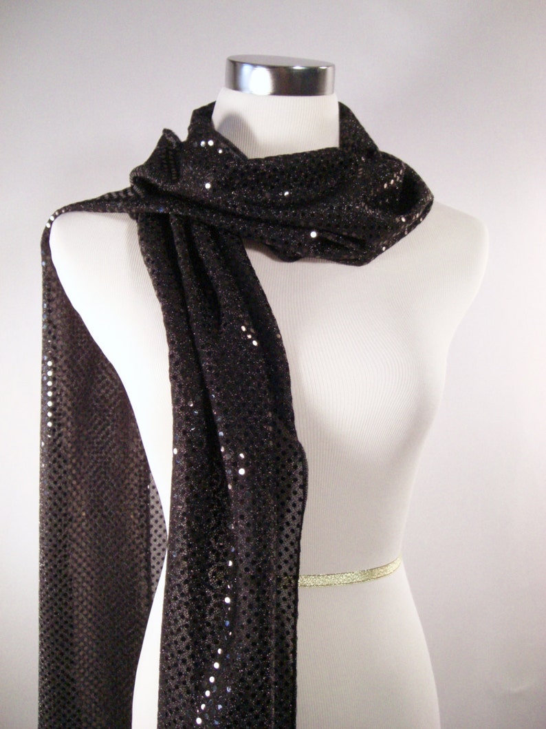 Black Sequin Party Scarf – Shiny Dressy Long Black Sequin Scarf – READ ...
