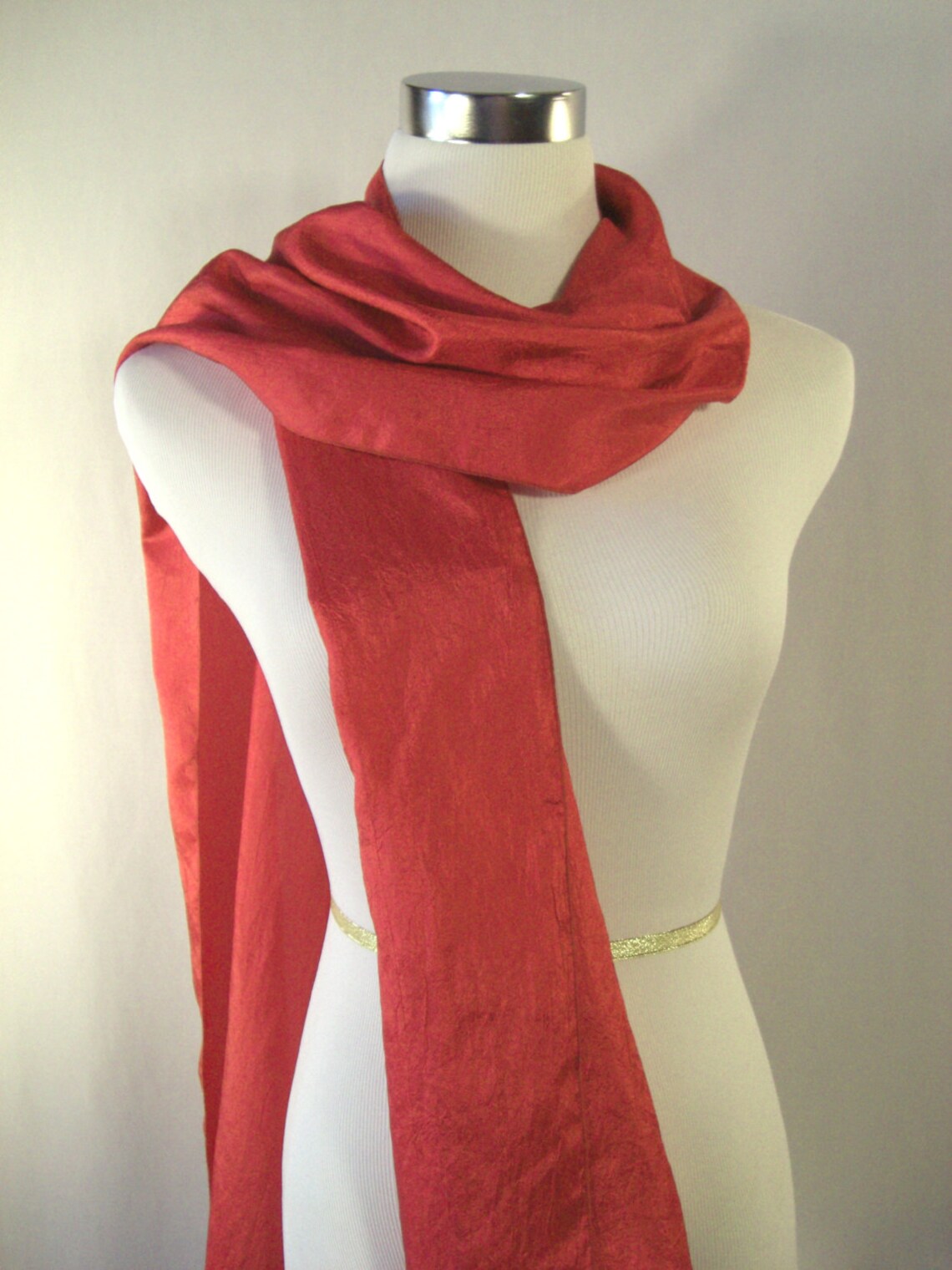 Long Red Scarf Crinkled Silky Satin Scarf Shiny Red Scarf | Etsy