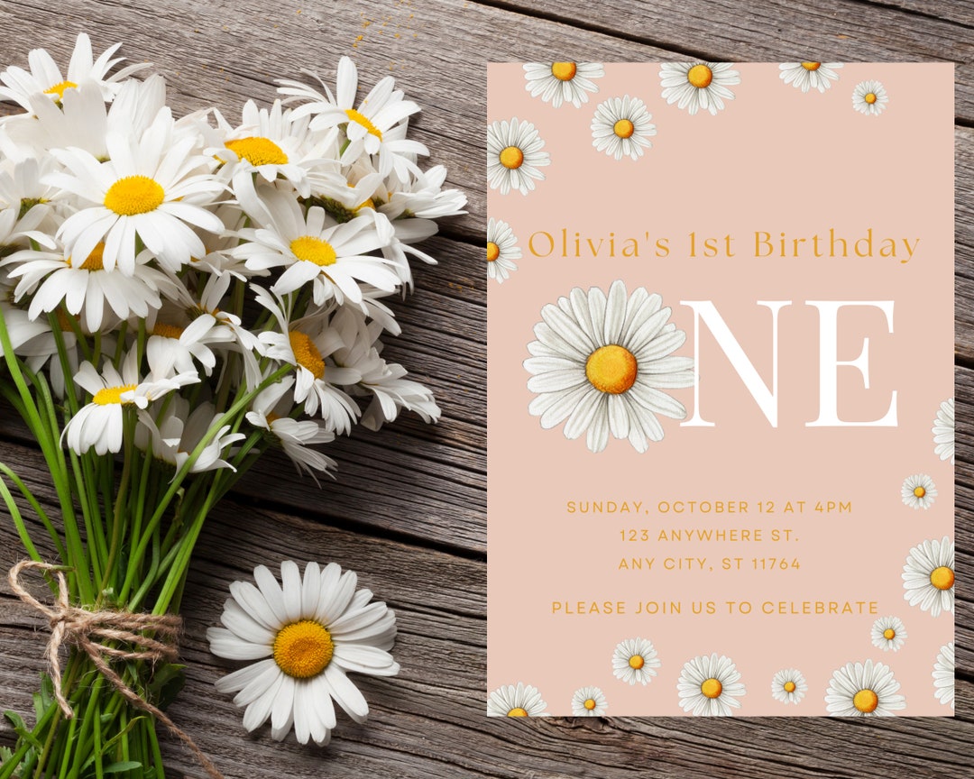 First Birthday Invitation,one Daisies Girl Birthday Invıte Printable ...