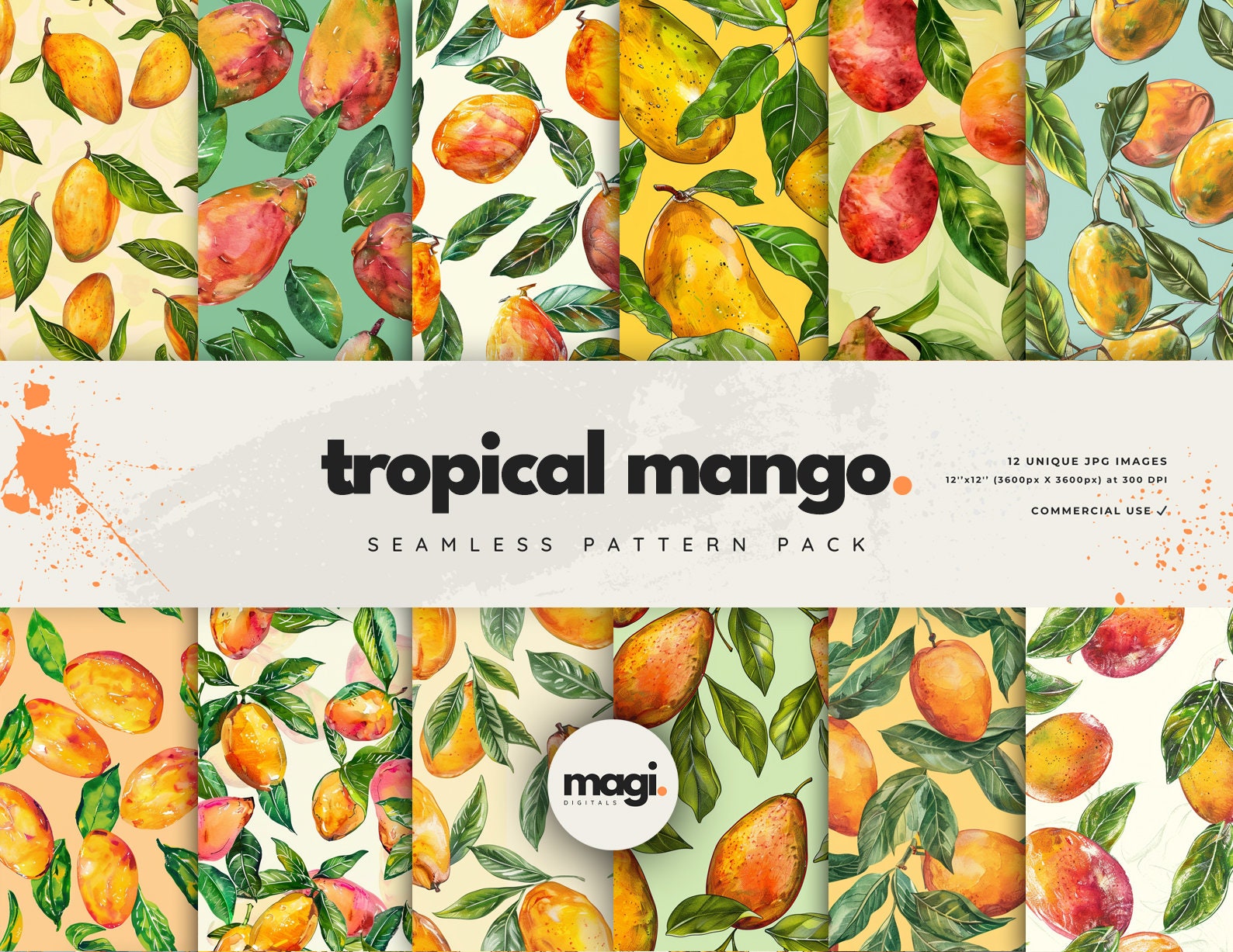 Tropical Mango Printable Paper Pack Seamless Pattern Designs Digital ...
