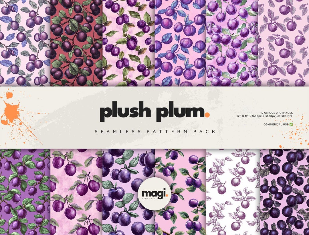 Plush Plum Printable Paper Pack Seamless Pattern Designs Digital ...