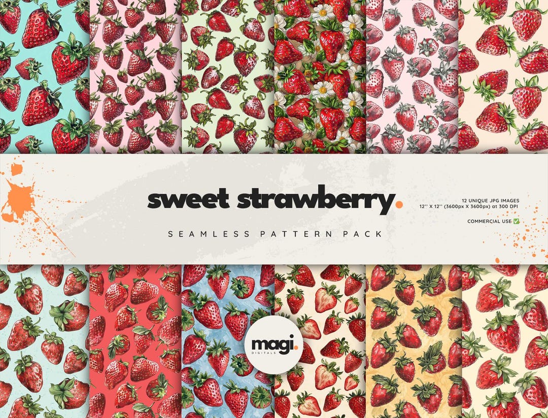 Sweet Strawberry Printable Paper Pack | Seamless Pattern Designs ...
