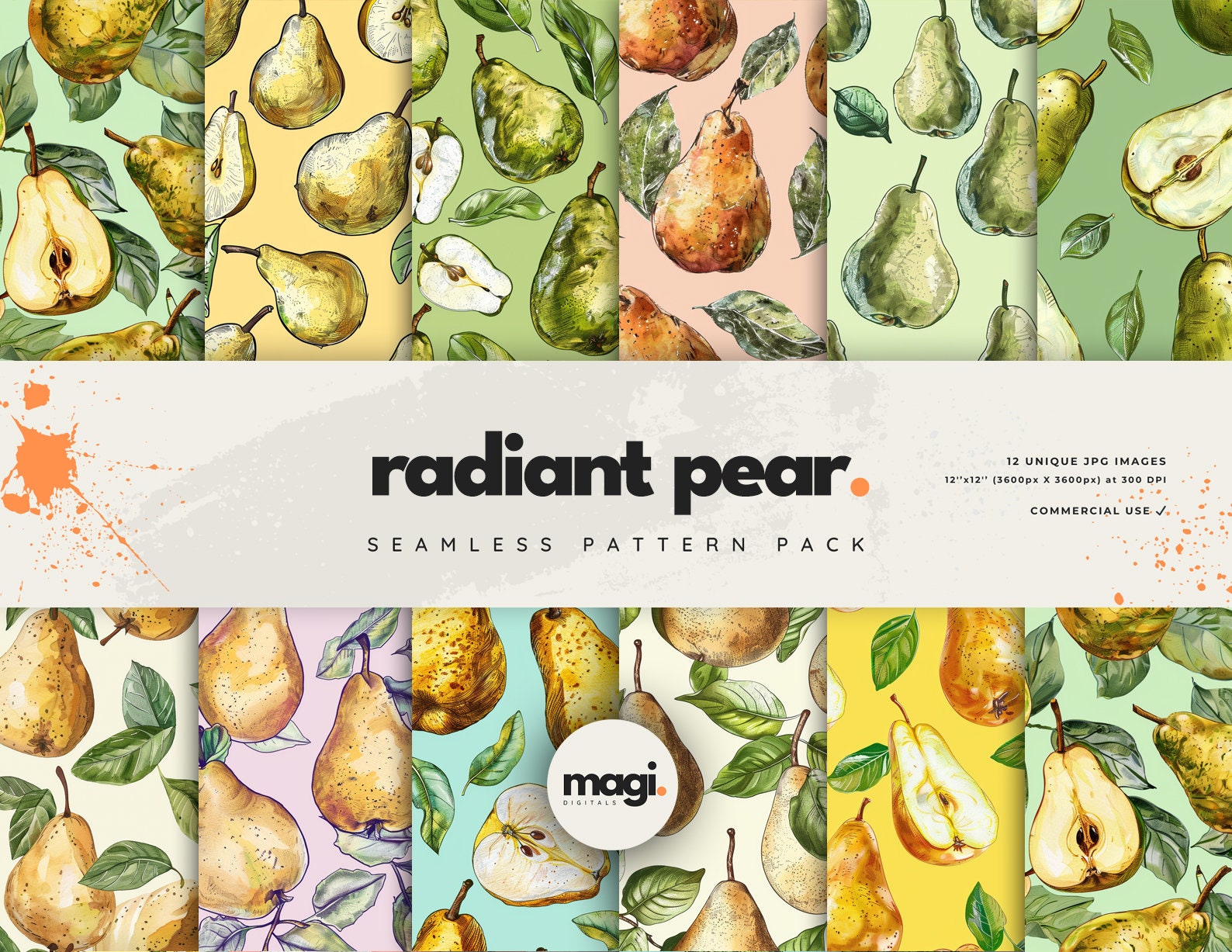 Radiant Pear Printable Paper Pack Seamless Pattern Designs Digital ...