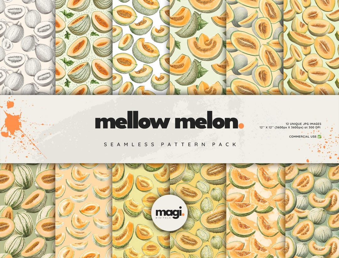 Mellow Melon Printable Paper Pack Seamless Pattern Designs Printable ...
