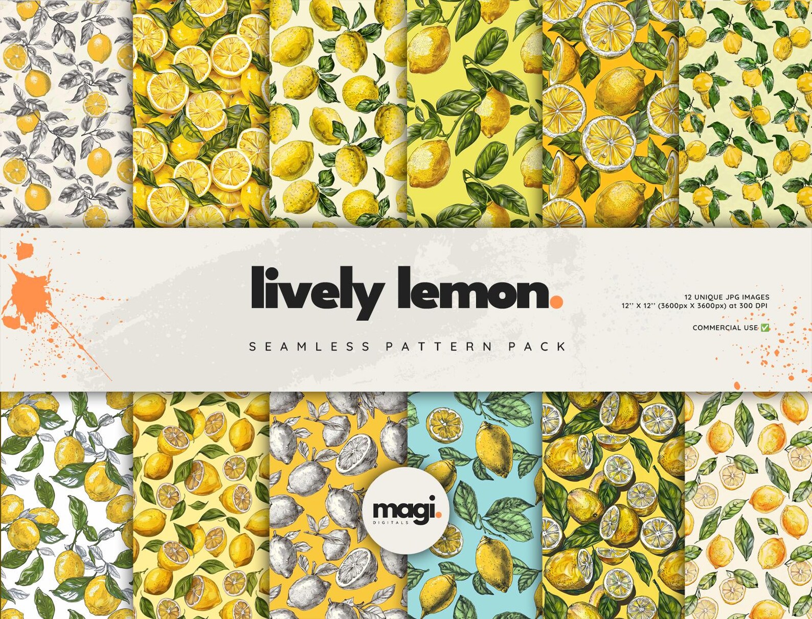 Lively Lemon Printable Paper Pack | Seamless Pattern Designs | Digital ...