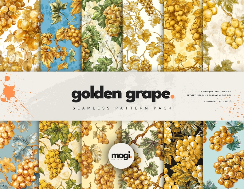 Golden Grape Printable Paper Pack Seamless Pattern Designs Digital ...