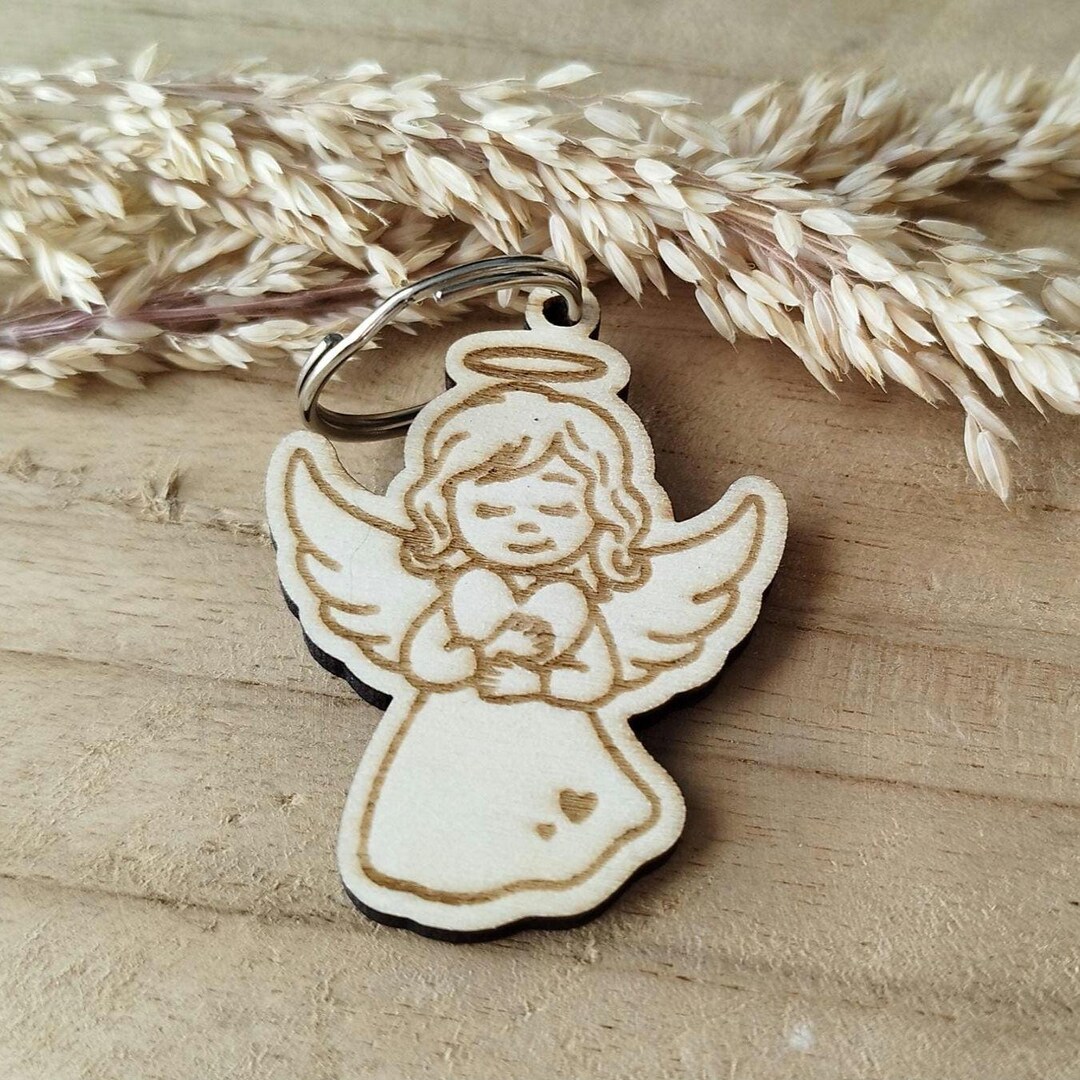 Keychain Angel Guardian Angel Protection Key Wood Wooden Pendant ...