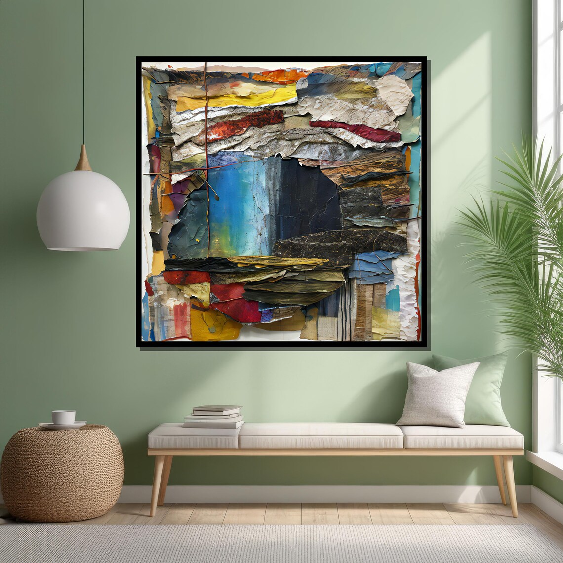 Layered Abstract Canvas Painting - Modern Mixed Media Wall Art - Unique ...