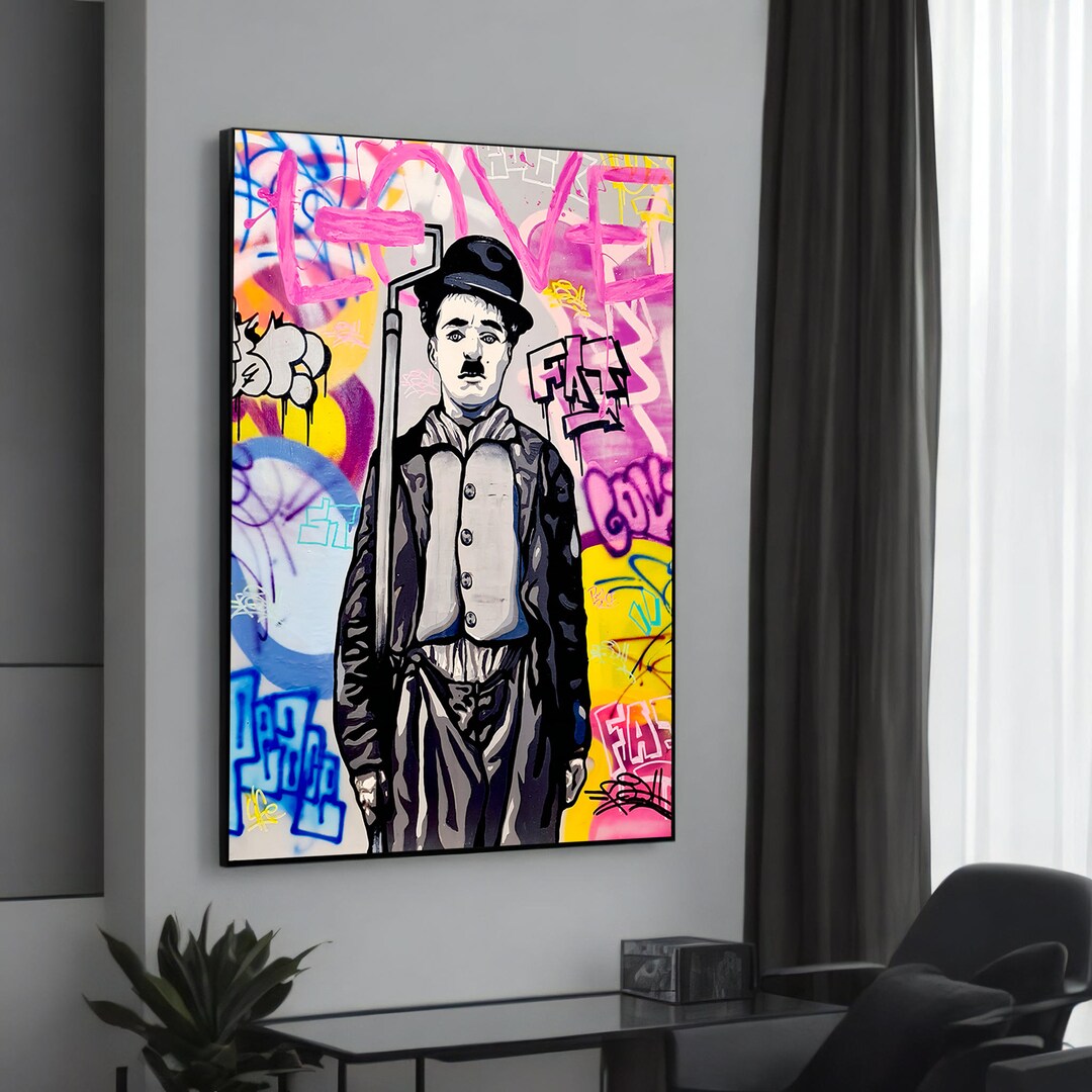 Charlie Chaplin in Colorful Graffiti Canvas Art – Banksy-inspired Urban ...