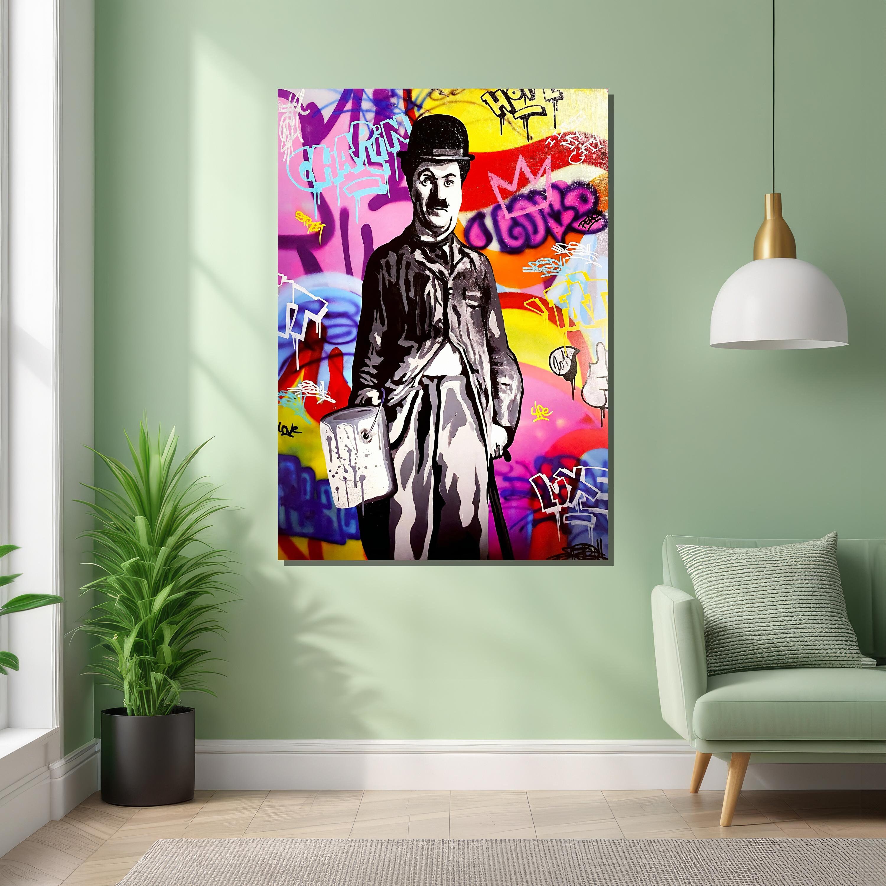 Charlie Chaplin Graffiti Canvas Art – Banksy-inspired Urban Graffiti ...