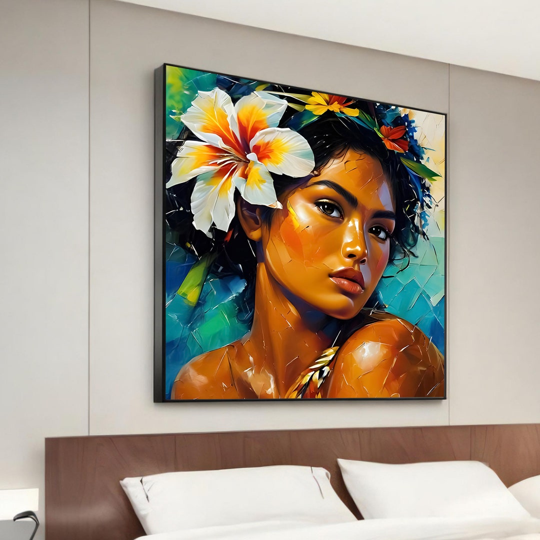 Exotic Ethnic Woman With Floral Headdress Canvas Painting - Lush ...