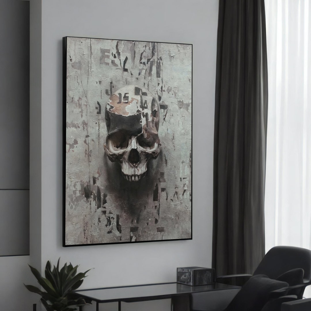 Abstract Skull With Background - Modern Canvas Painting - Unique Gothic ...