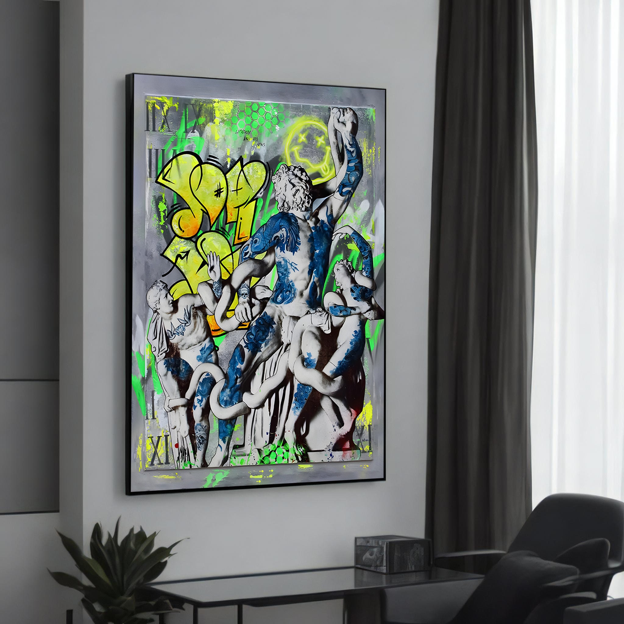 Graffiti on Classical Sculpture Canvas Art – Banksy-inspired Urban ...