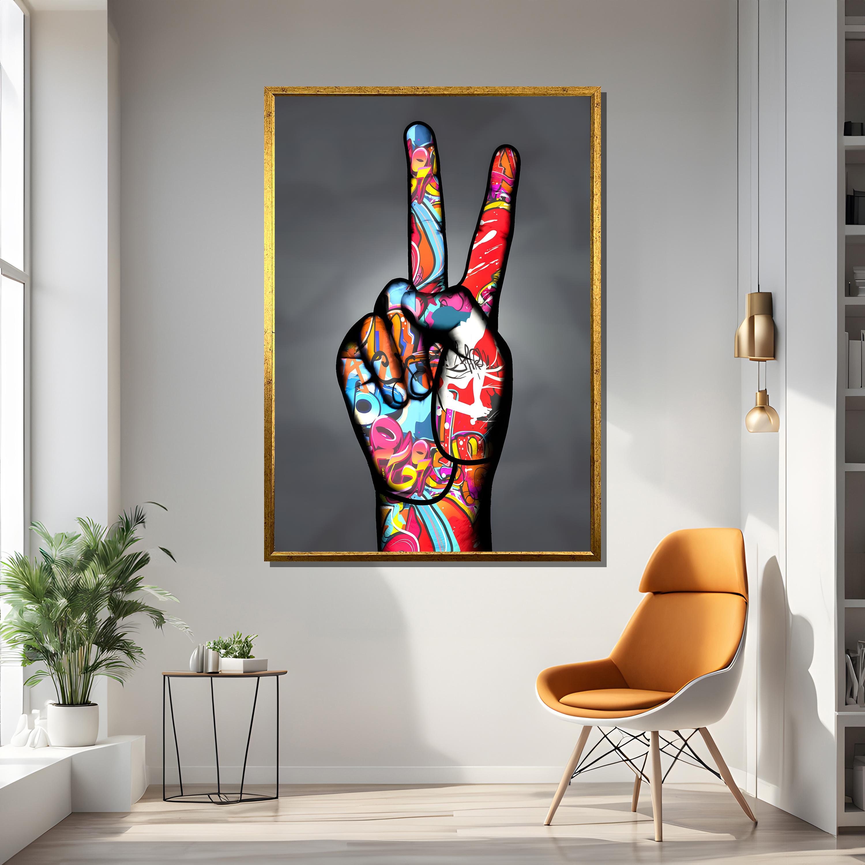 Colorful Peace Sign Hand Canvas Art – Vibrant Banksy-inspired Graffiti ...