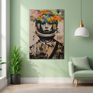 Colorful NASA Astronaut Canvas Art – Banksy-inspired Graffiti Painting ...