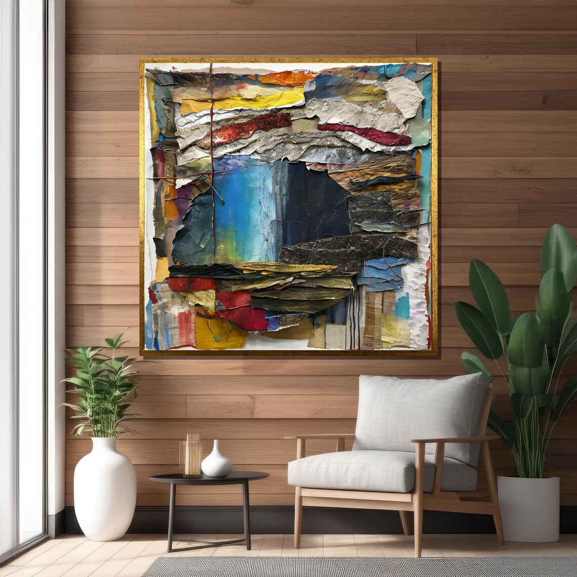 Layered Abstract Canvas Painting - Modern Mixed Media Wall Art - Unique ...
