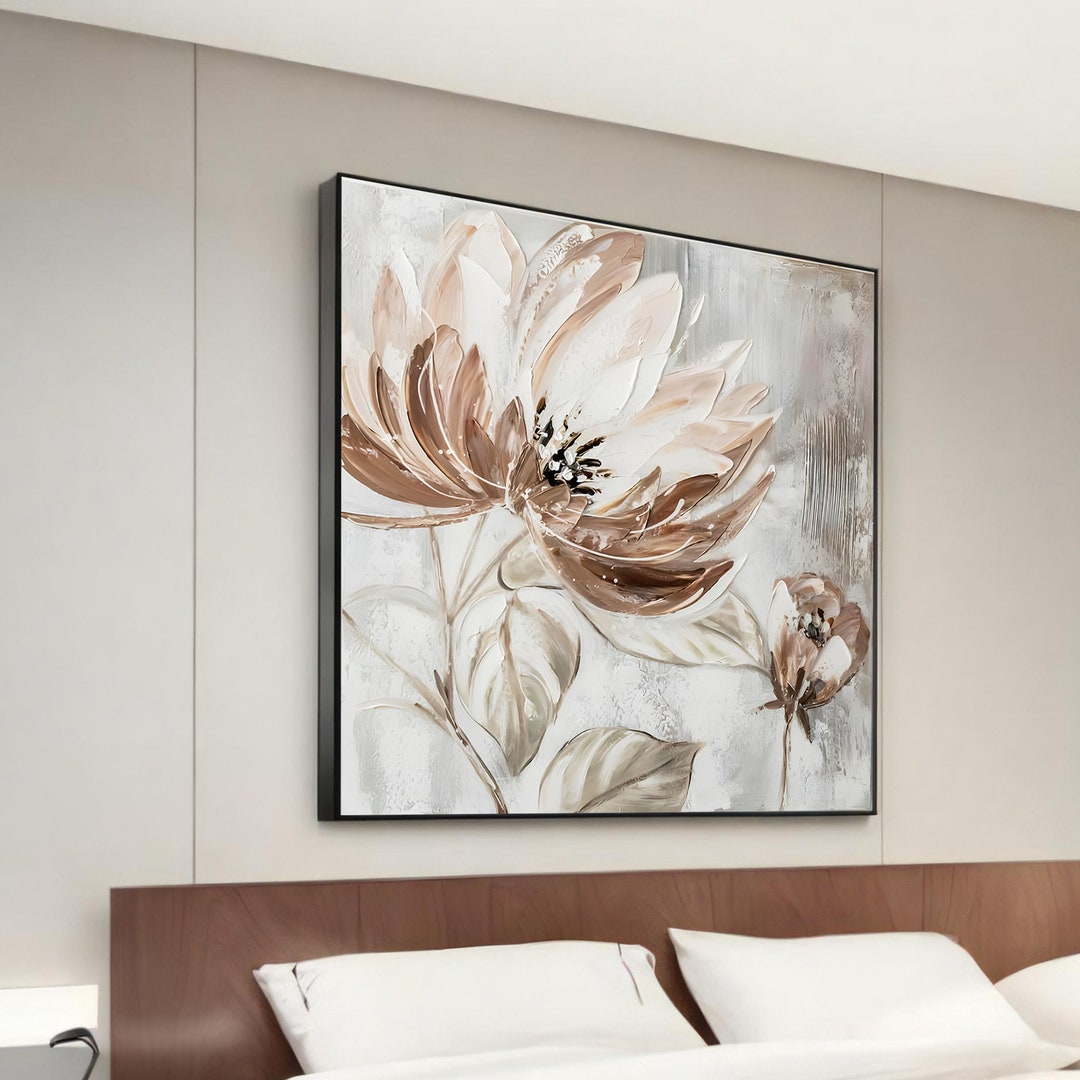 Earthy Tones Flower Canvas Painting – Hand-painted Floral Art for ...