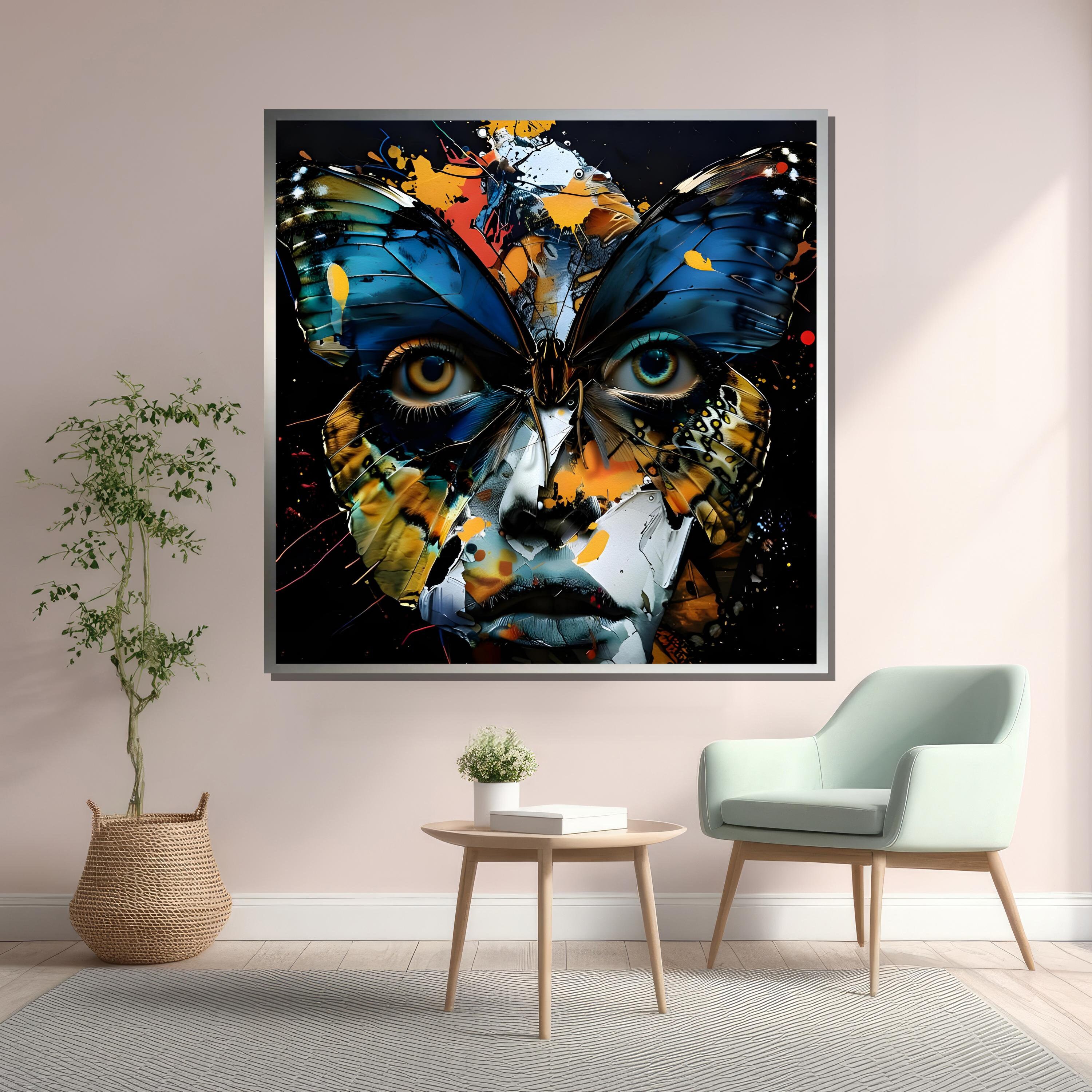 Whimsical Metamorphosis - Modern Canvas Painting of Woman's Face With ...