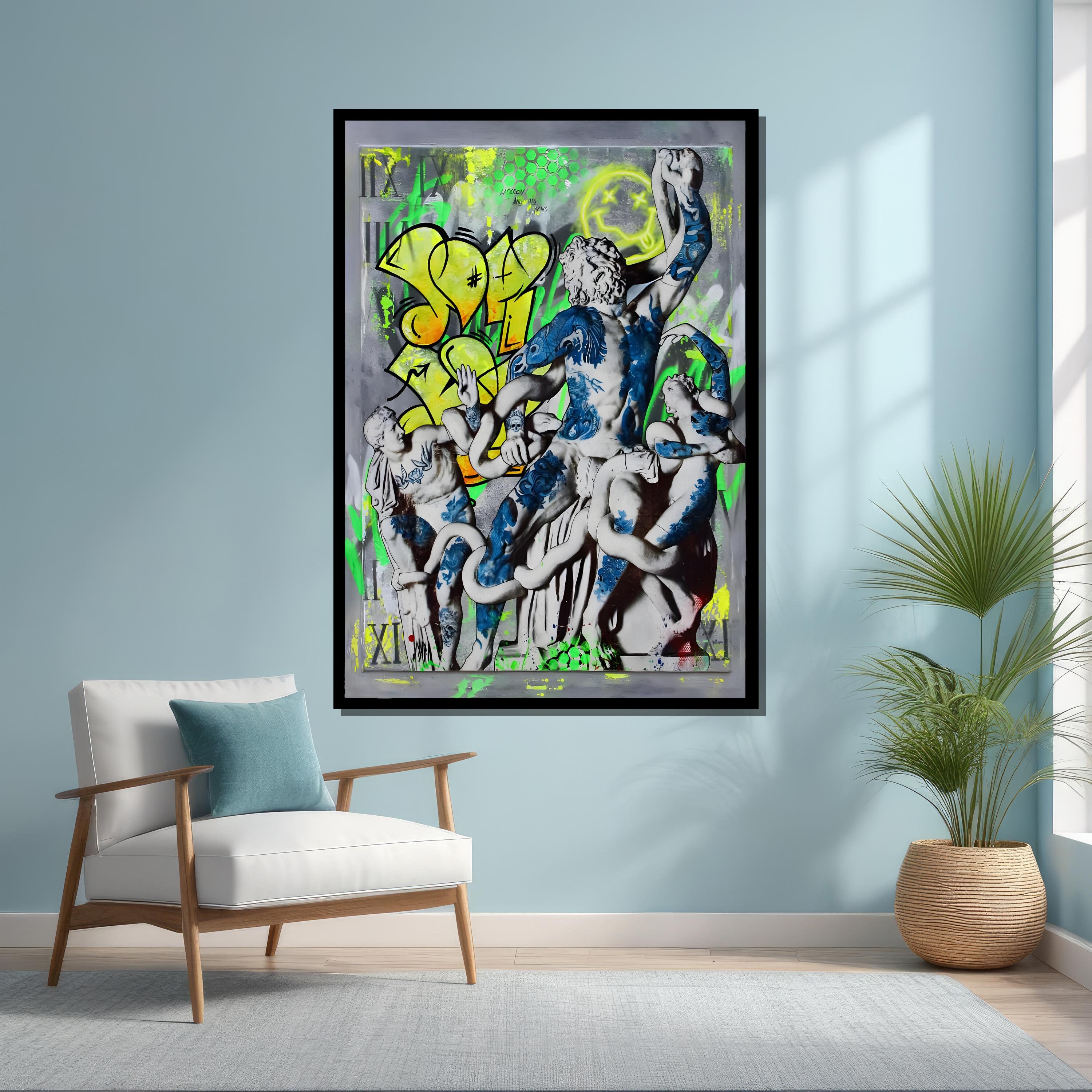 Graffiti on Classical Sculpture Canvas Art – Banksy-inspired Urban ...