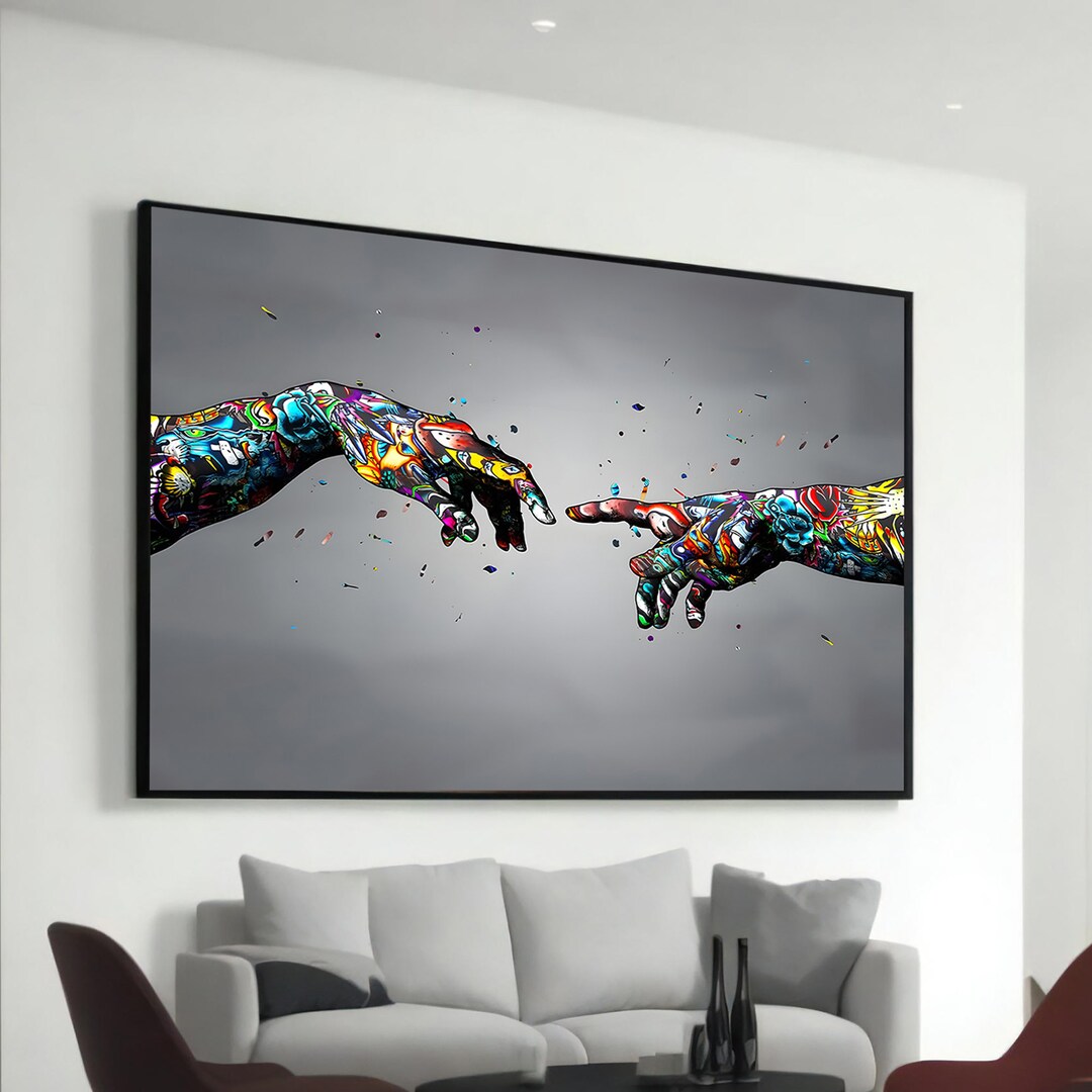 Banksy-inspired Pop Art Canvas - Colorful Graffiti Hands of Creation ...