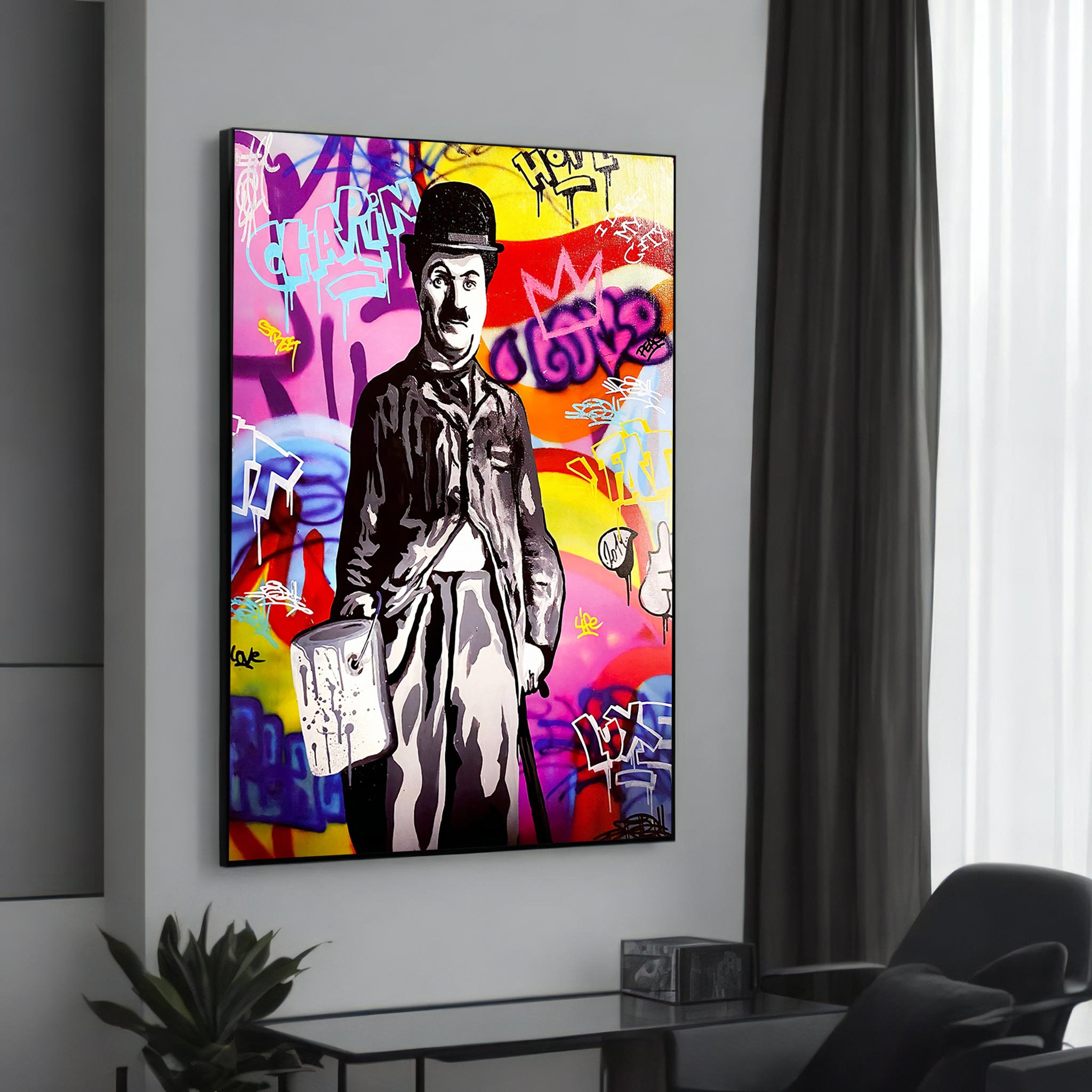 Charlie Chaplin Graffiti Canvas Art – Banksy-inspired Urban Graffiti ...