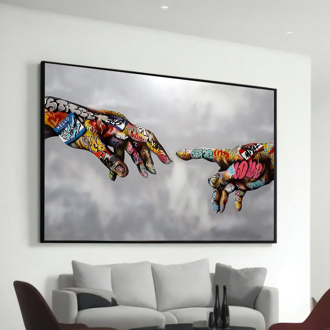 Banksy-inspired Pop Art Canvas - Vibrant Graffiti Hands of Creation ...