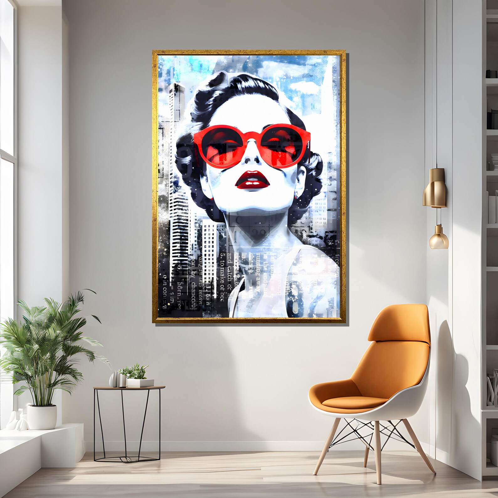 Chic Modern Portrait Canvas Painting - Black and White Art With Red ...