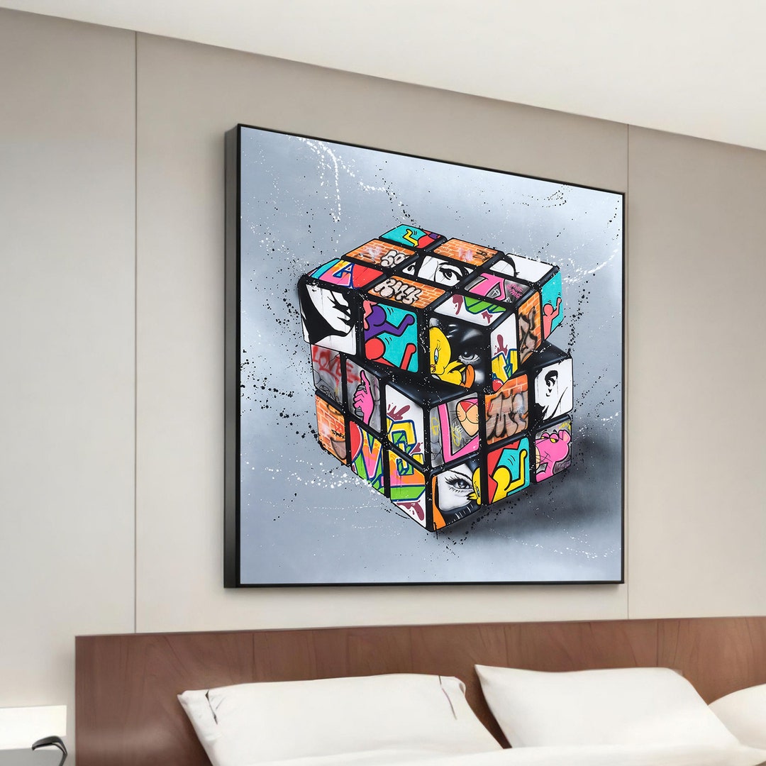 Graffiti Rubik's Cube: Banksy-inspired Pop Art Canvas Painting ...