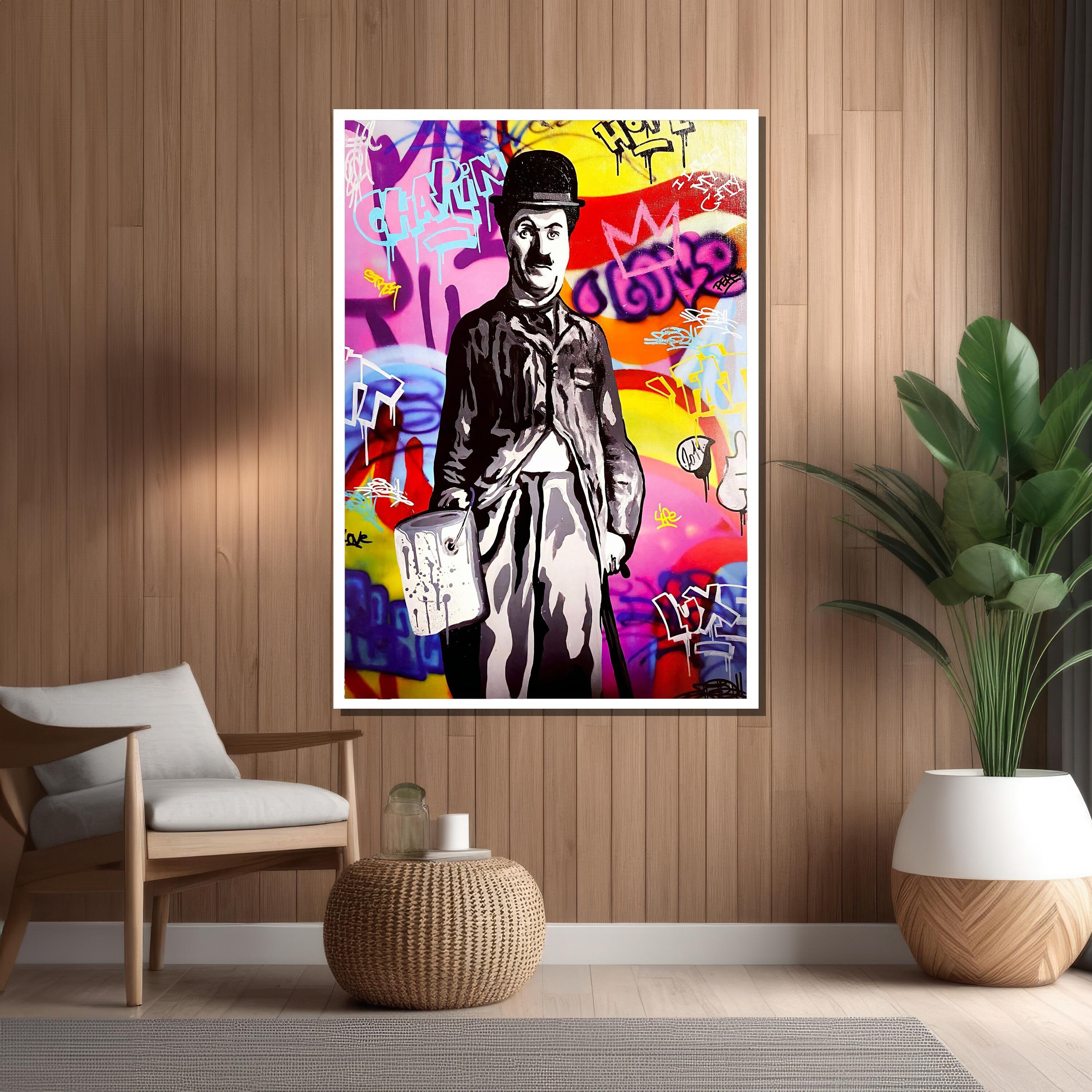 Charlie Chaplin Graffiti Canvas Art – Banksy-inspired Urban Graffiti ...