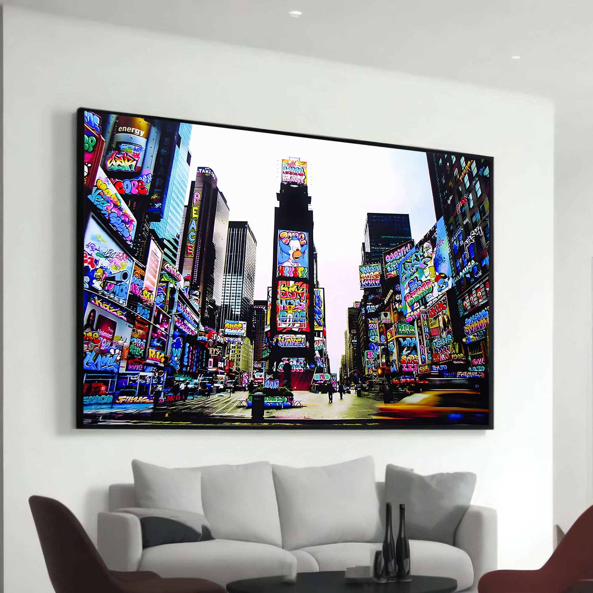 Banksy-inspired Pop Art Canvas - Vibrant Times Square Graffiti Wall Art ...