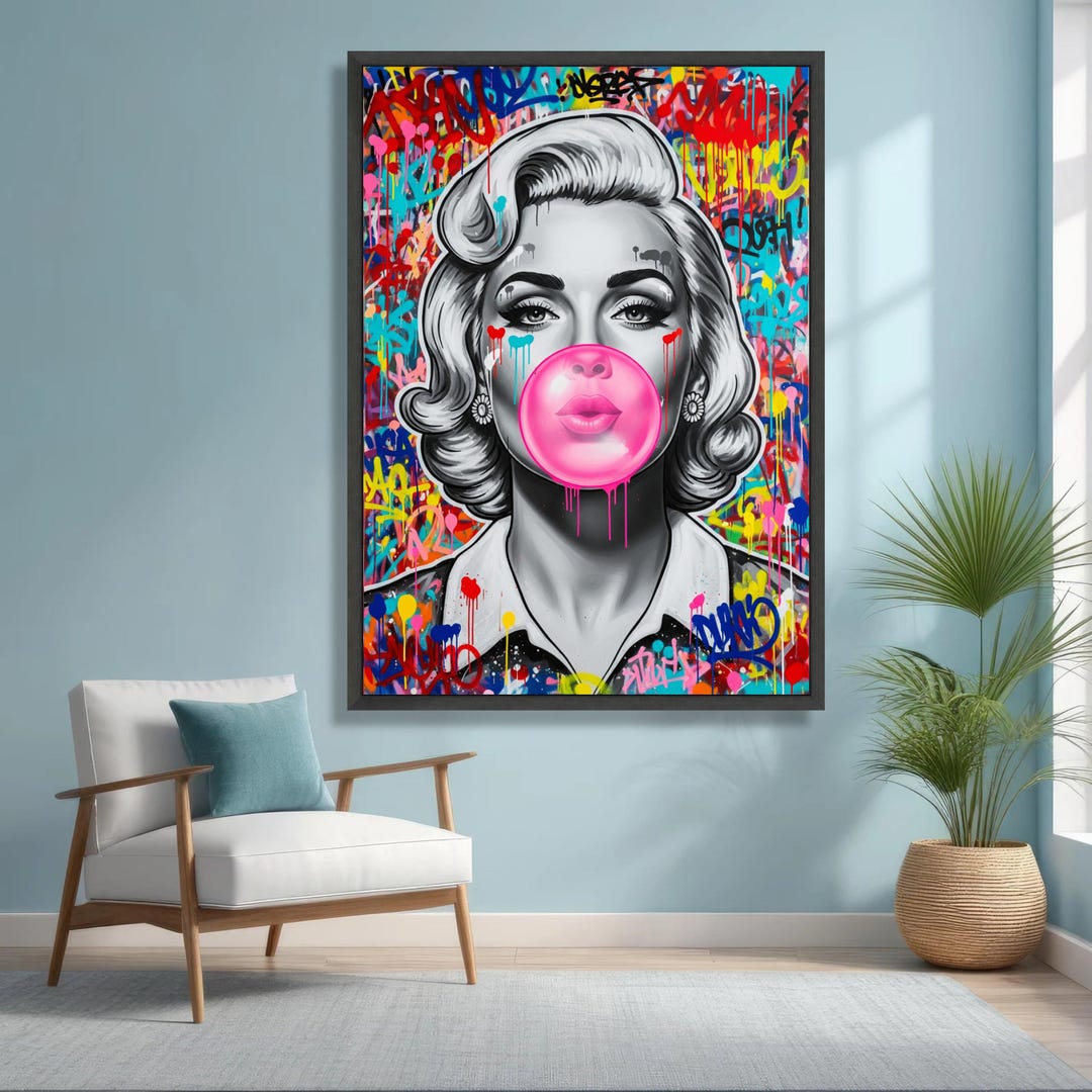 Retro Glam Pop Art Canvas, Marilyn Monroe Bubblegum Graffiti Wall Art ...
