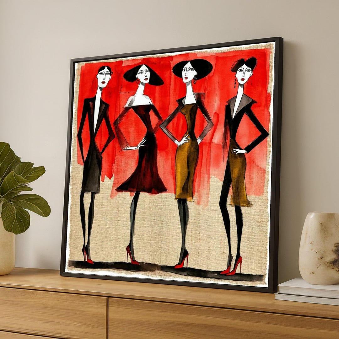 Elegant Fashion Models Canvas, Chic Women Illustration Wall Art, Modern ...